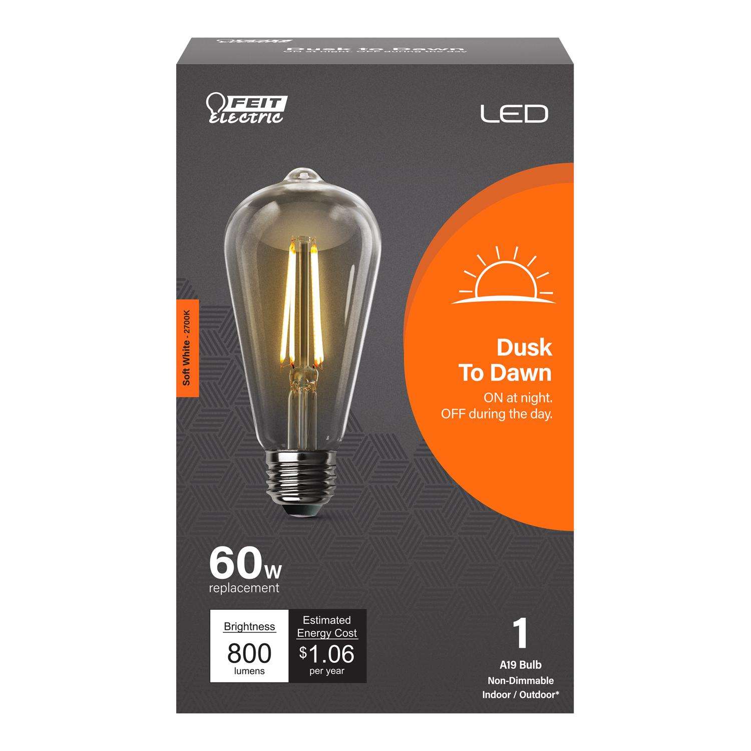 Feit ST19 E26 (Medium) LED Dusk to Dawn Bulb Soft White 60 Watt ...