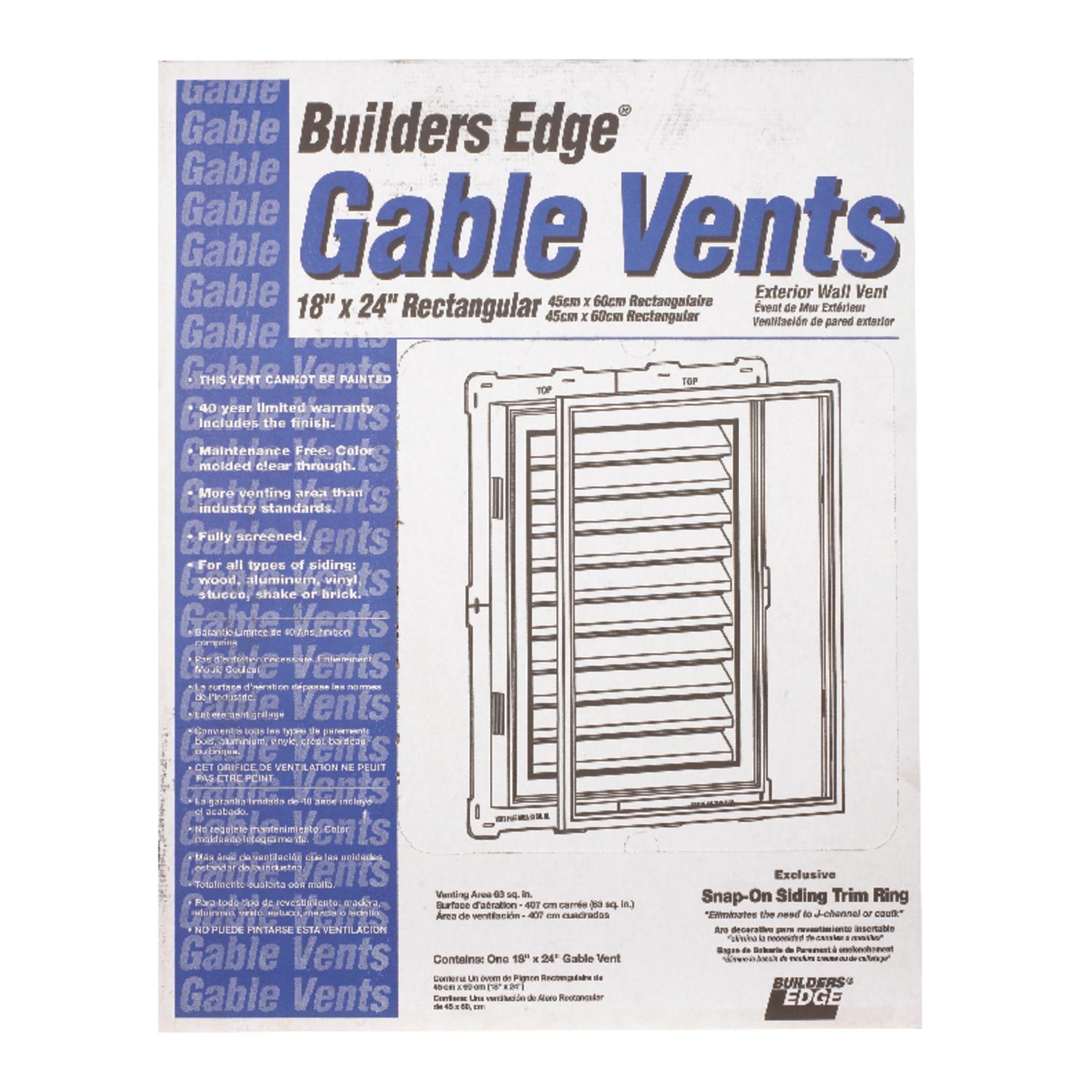Builders Edge 18 in. W X 24 in. L White Plastic Gable Vent - Ace Hardware