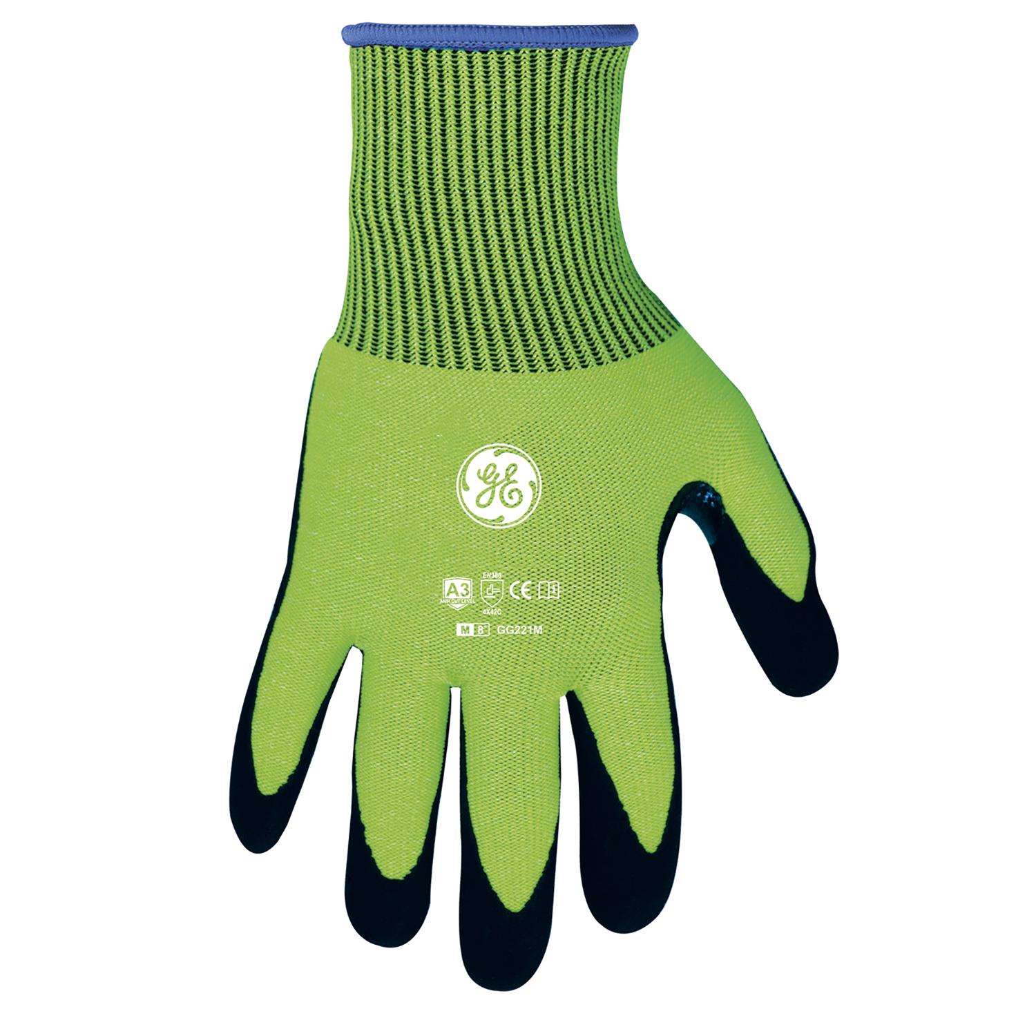 General Electric Unisex Dipped Gloves Black/High-Vis Green M 1 pair ...