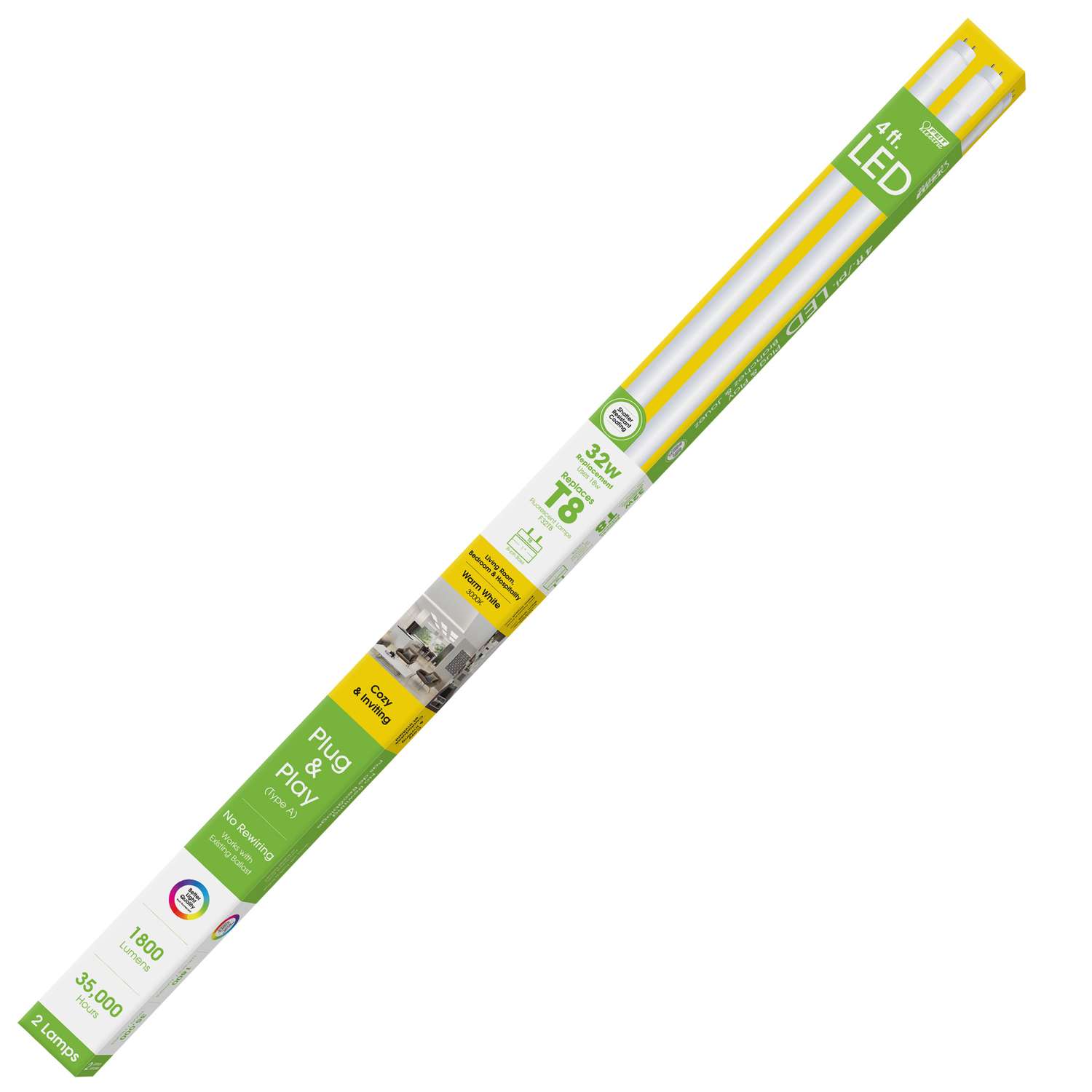 FEIT Electric Plug and Play T8 Warm White 48 in. G13 (Medium Bi-Pin ...
