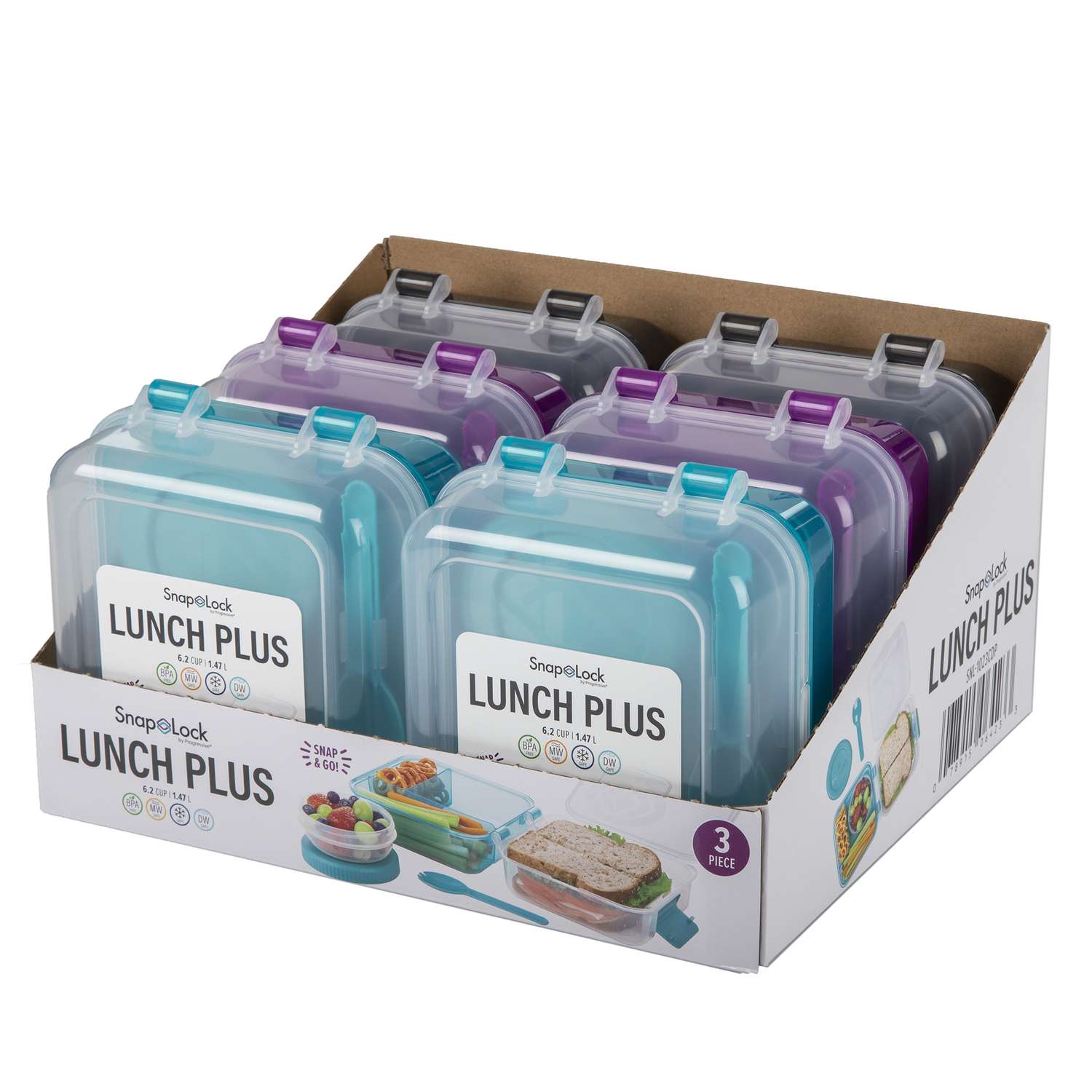 Progressive SnapLock 6.2 cups Clear Lunch Container with Utensil Set 6 ...