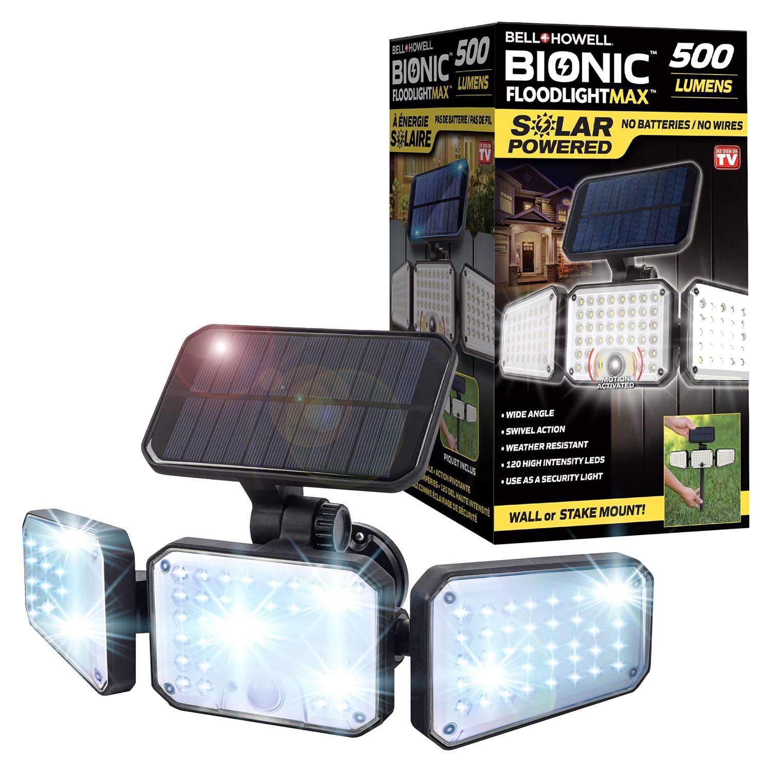 Bell & Howell Bionic Motion-Sensing Solar Powered LED Black Floodlight ...