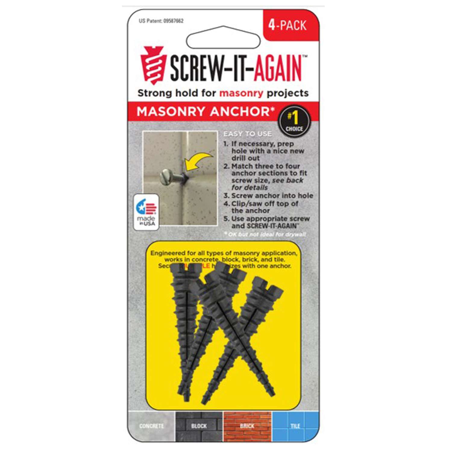 SCREW-IT-AGAIN 1/4 in. D X 2 in. L Polypropylene Hex Head Masonry ...