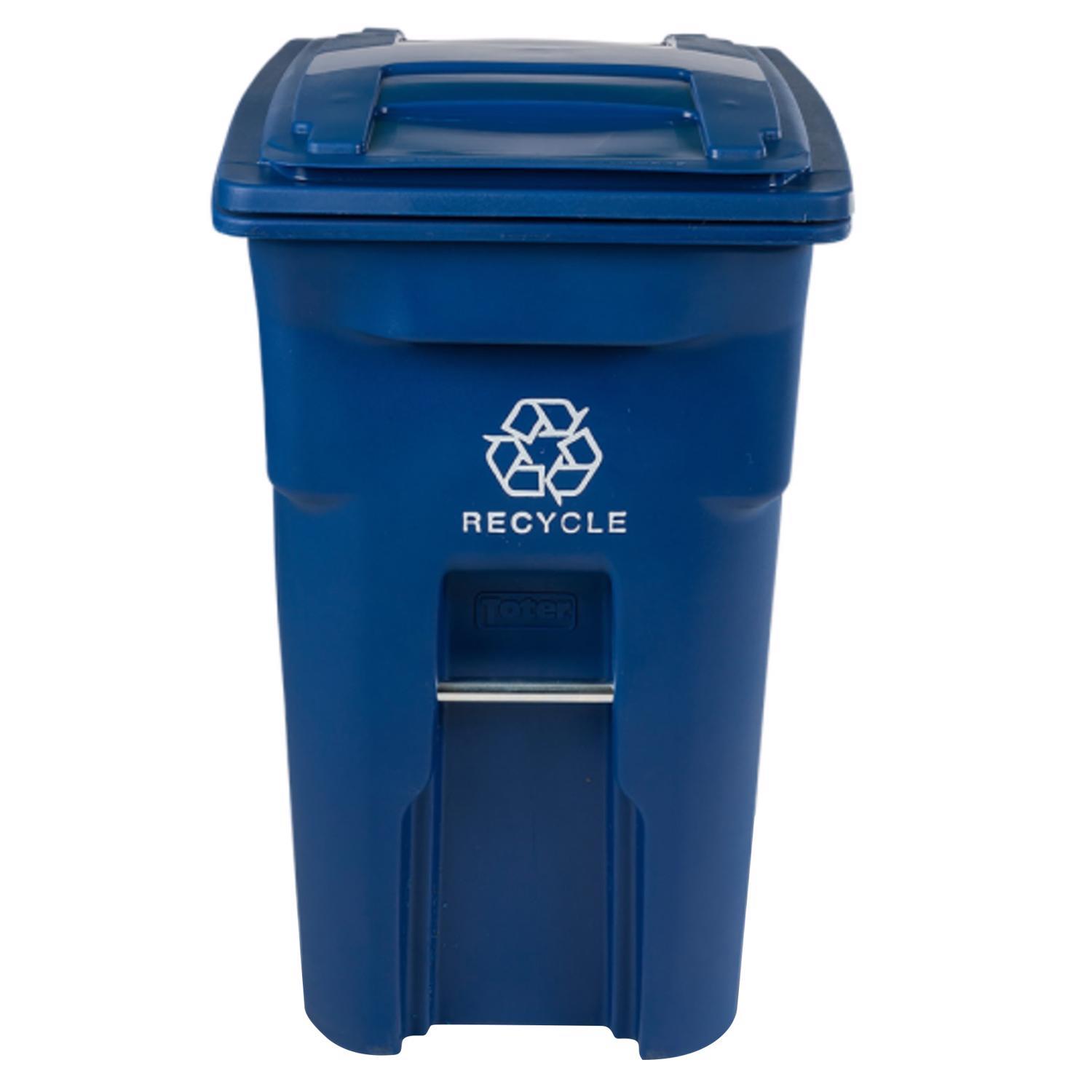 Toter 64 gal Blue Polyethylene Wheeled Recycling Trash Can Lid Included ...