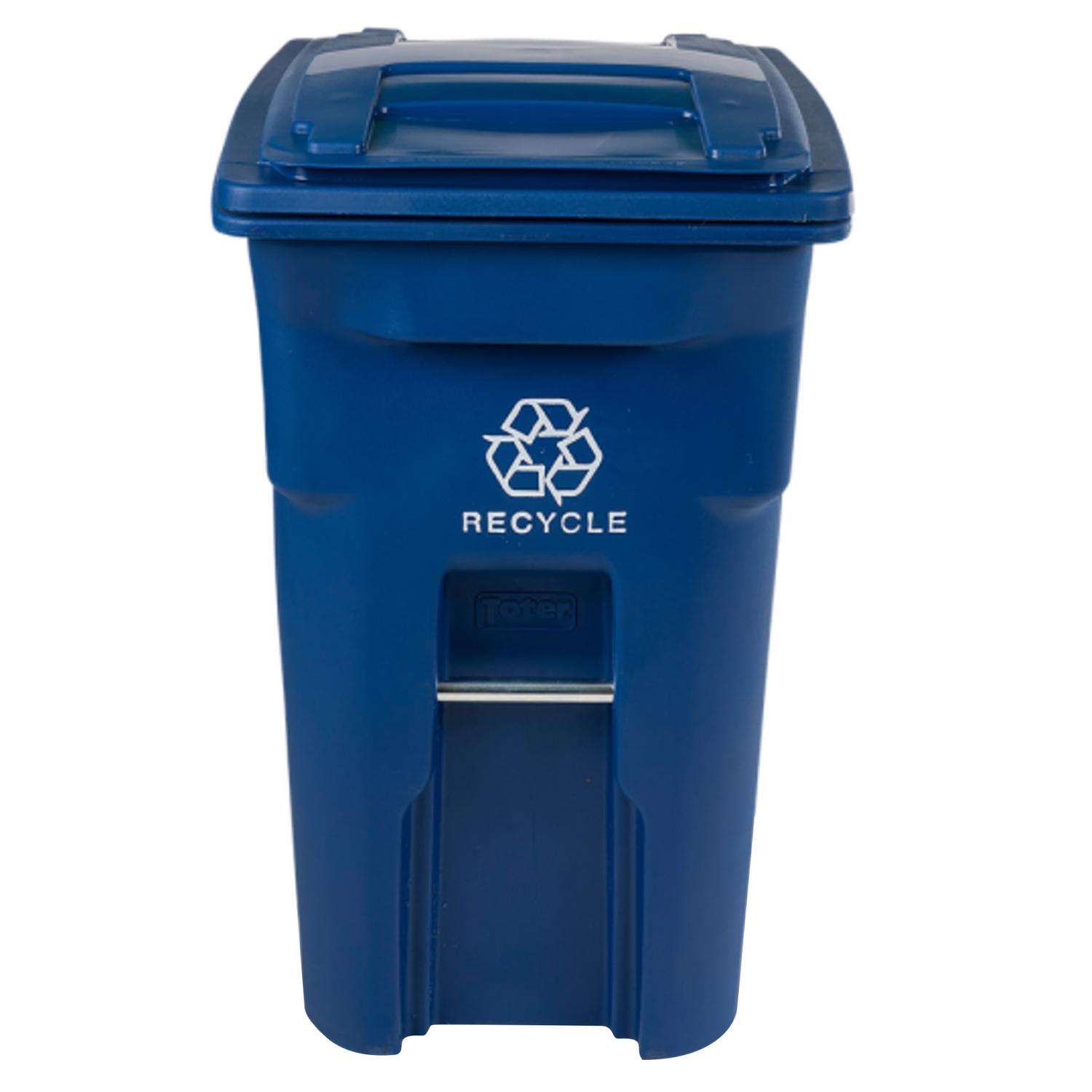 Toter 64 gal Blue Polyethylene Wheeled Recycling Trash Can Lid Included ...