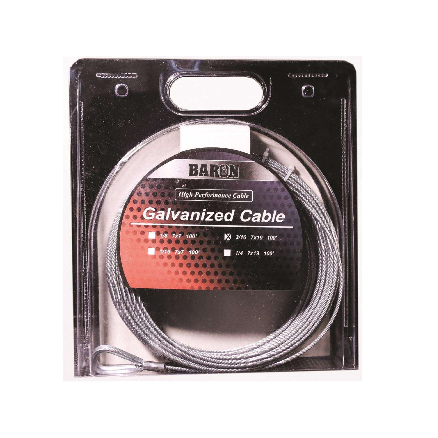 Baron Galvanized Galvanized Steel 3/16 in. D X 50 ft. L Aircraft Cable ...