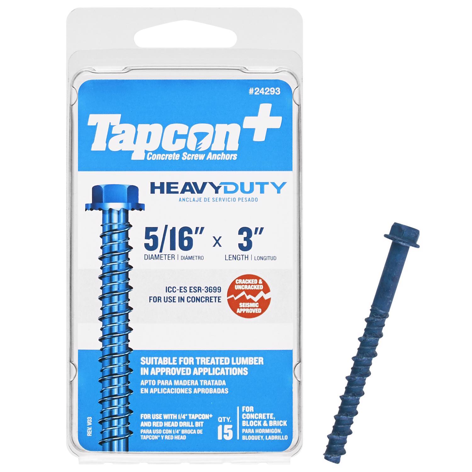 Tapcon 5/16 in. D X 3 in. L Steel Hex Head Concrete Screw Anchor 15 pk ...