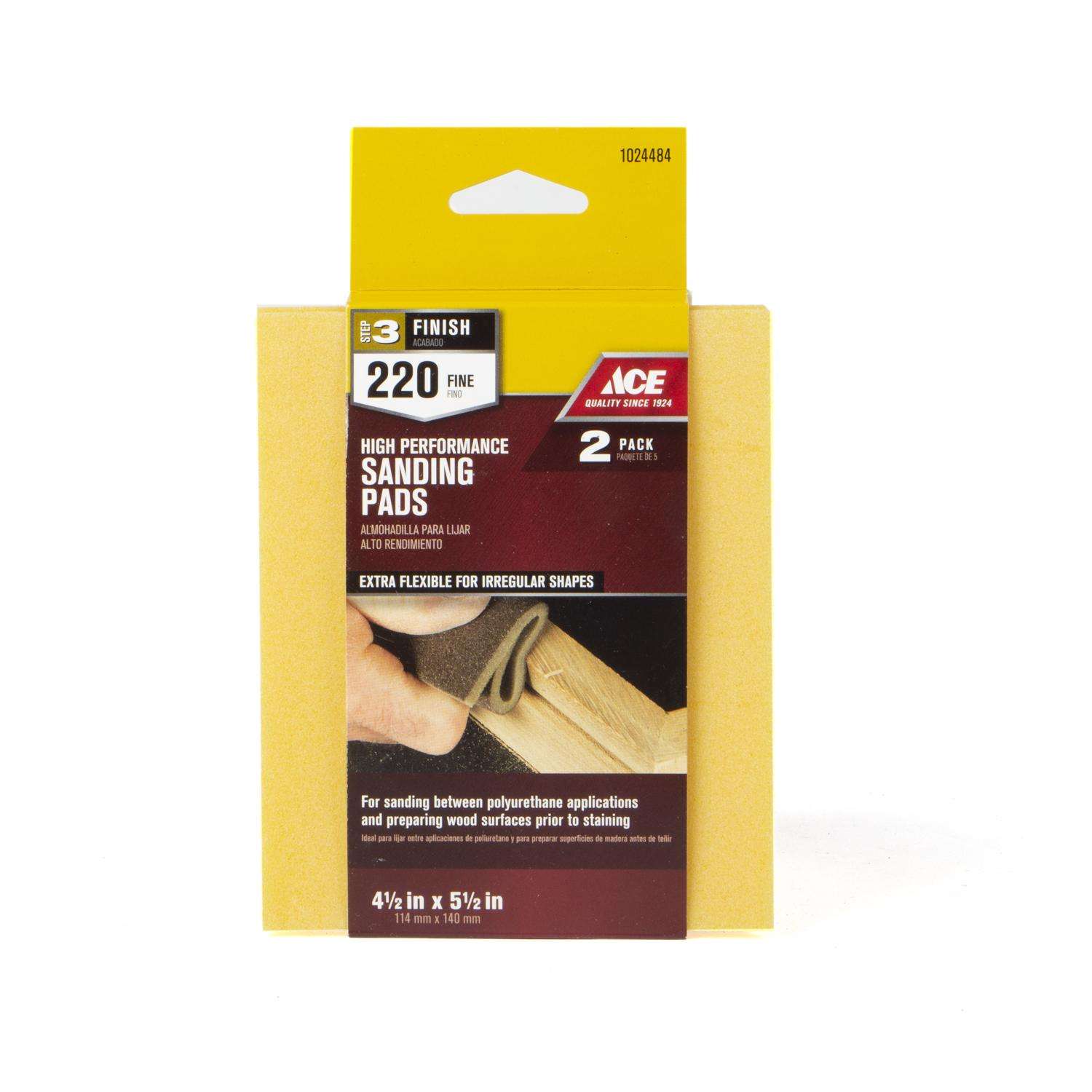 Ace 5.5 in. L X 4.5 in. W X .25 in. 220 Grit Extra Fine Contour Hand ...