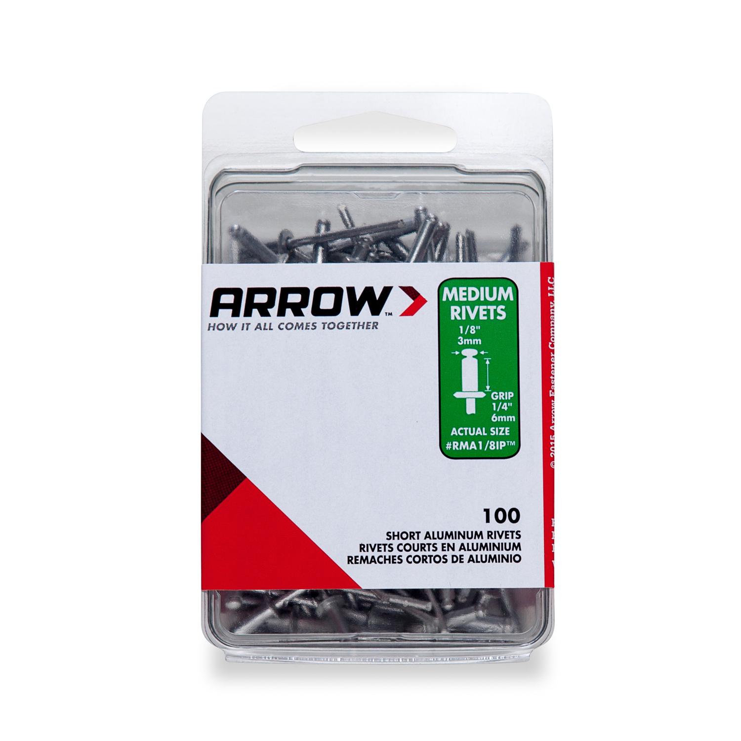 Arrow 1/8 in. D X 1/4 in. Aluminum Rivets Silver 100 pk Mfr# RMA1/8IP ...