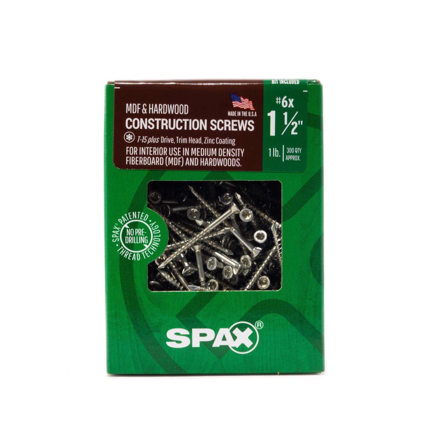 SPAX MDF No. 6 in. X 1-1/2 in. L Star Trim Head Construction Screws 1 ...