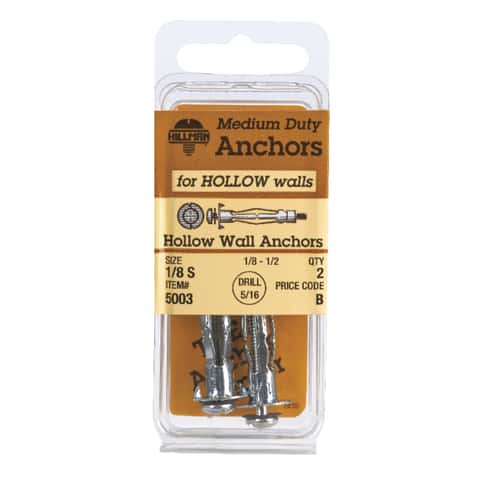 Hillman 1/8 in. D X 1 1/2 in. L Metal Round Head Hollow Wall Anchors 2 ...
