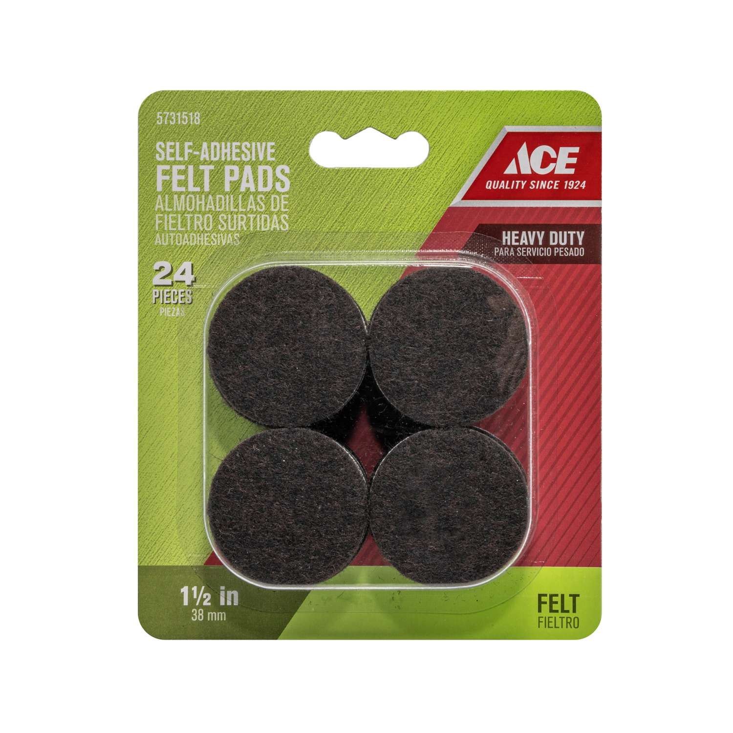 Ace Felt Self Adhesive Protective Pad Brown Round 1-1/2 in. W 24 pk ...