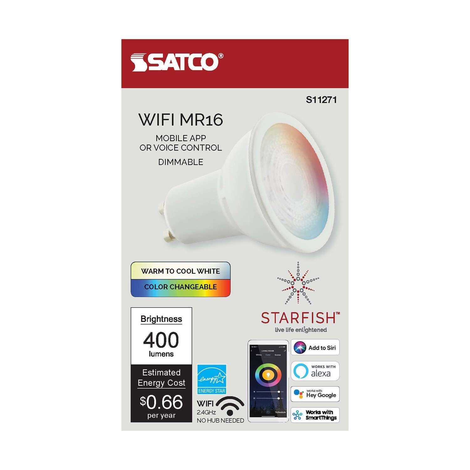 Satco Starfish MR16 GU10 Smart-Enabled LED Bulb Tunable White 50 Watt ...