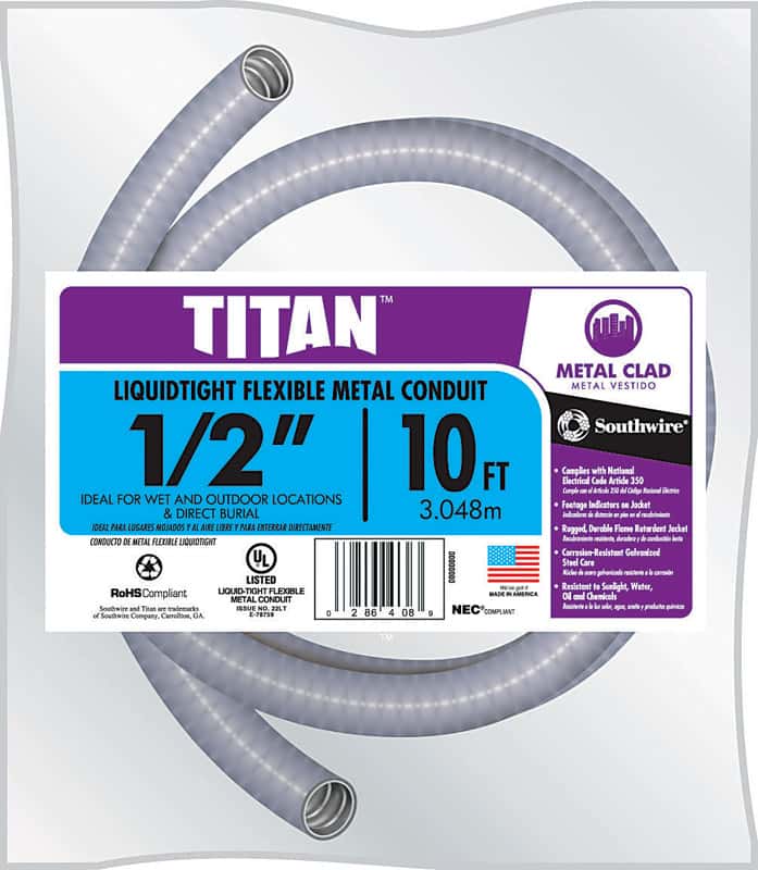 Southwire 1/2 in. D X 10 ft. L PVC Flexible Electrical Conduit For LFMC ...