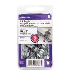 Hillman .138 in. Dia. x 2 in. L Zinc Pan Head Zip Toggle Anchors 10 pk ...