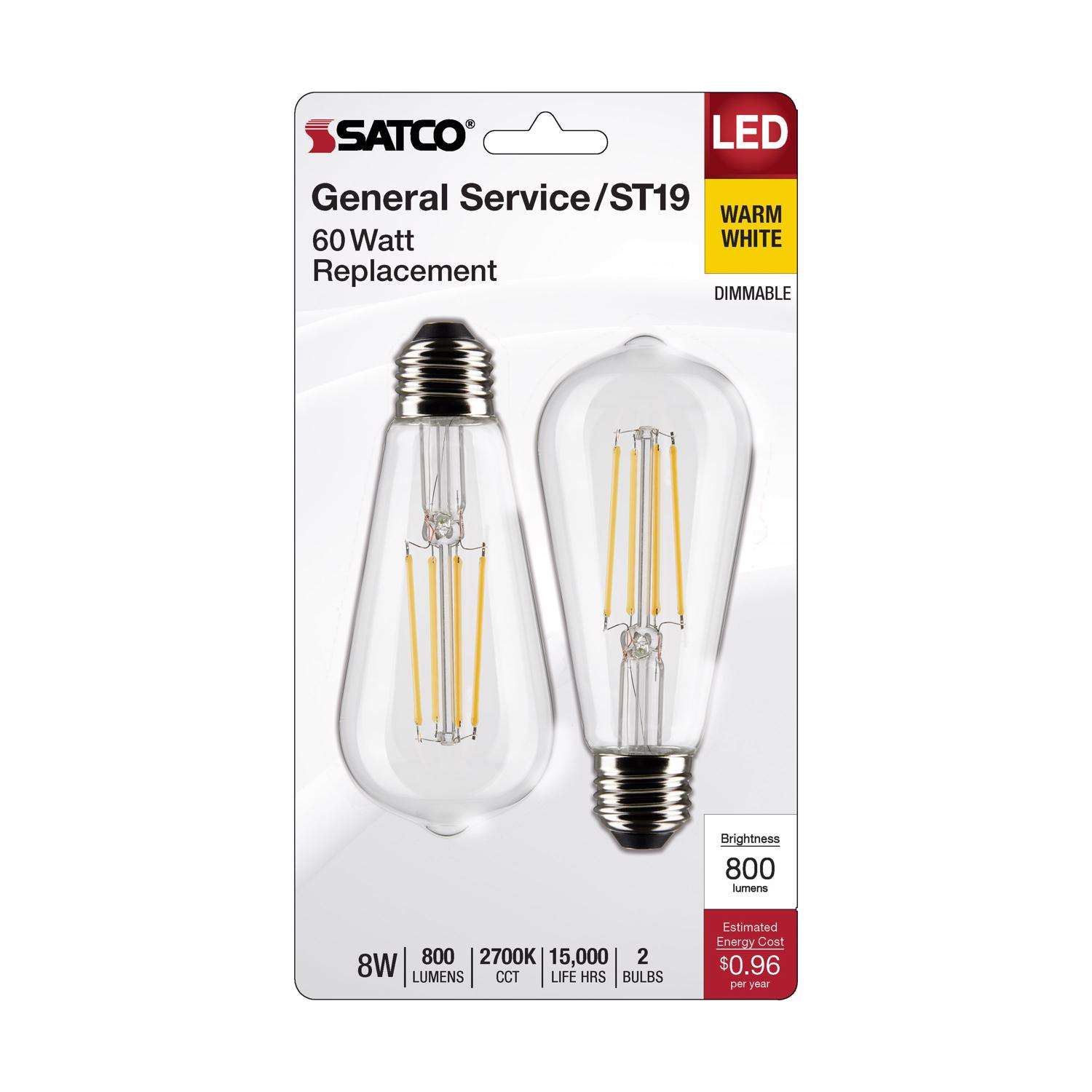 Satco ST19 E26 (Medium) Filament LED Bulb Warm White 60 Watt ...