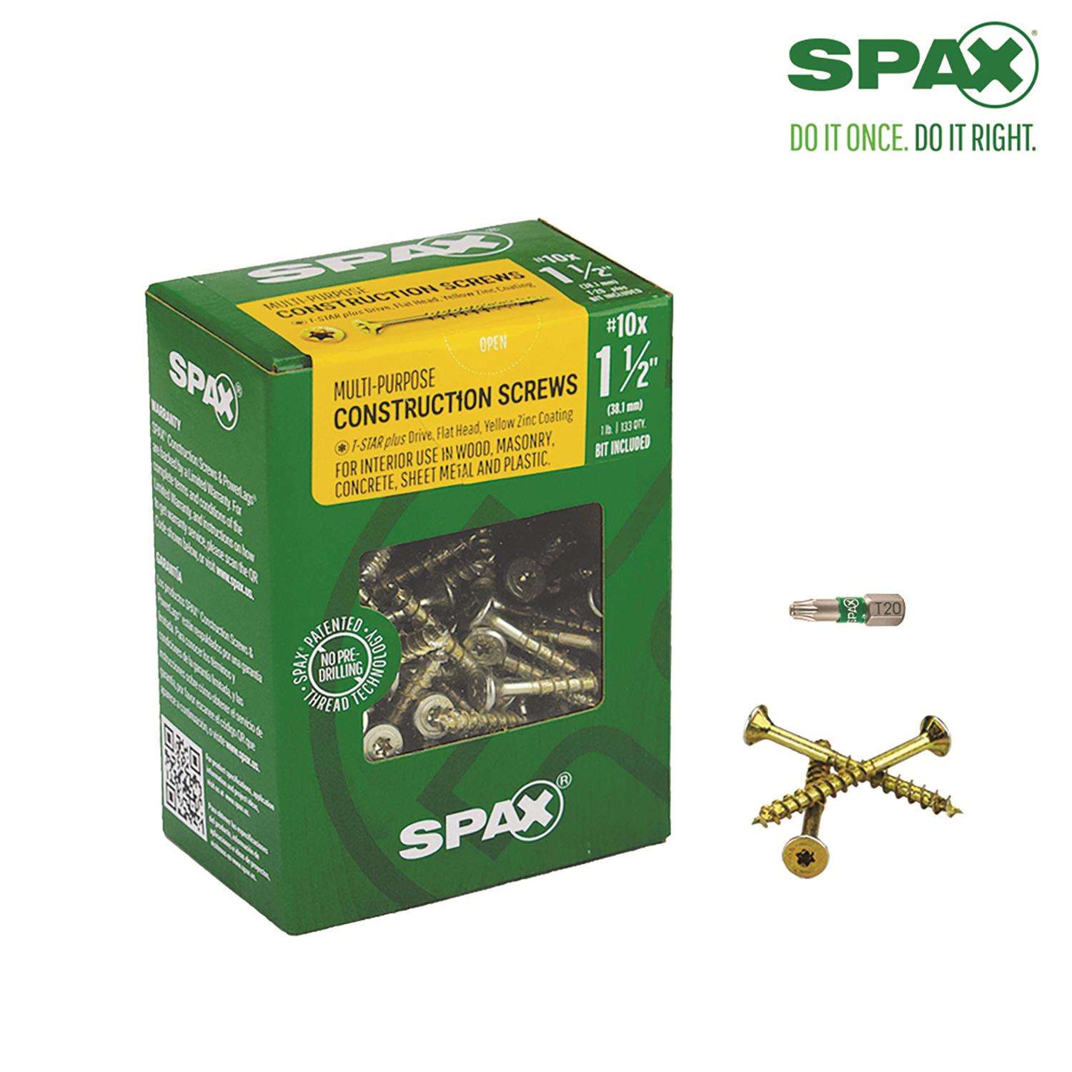 SPAX No. 10 Sizes X 1-1/2 in. L T-20+ Flat Head Construction Screws 1 ...