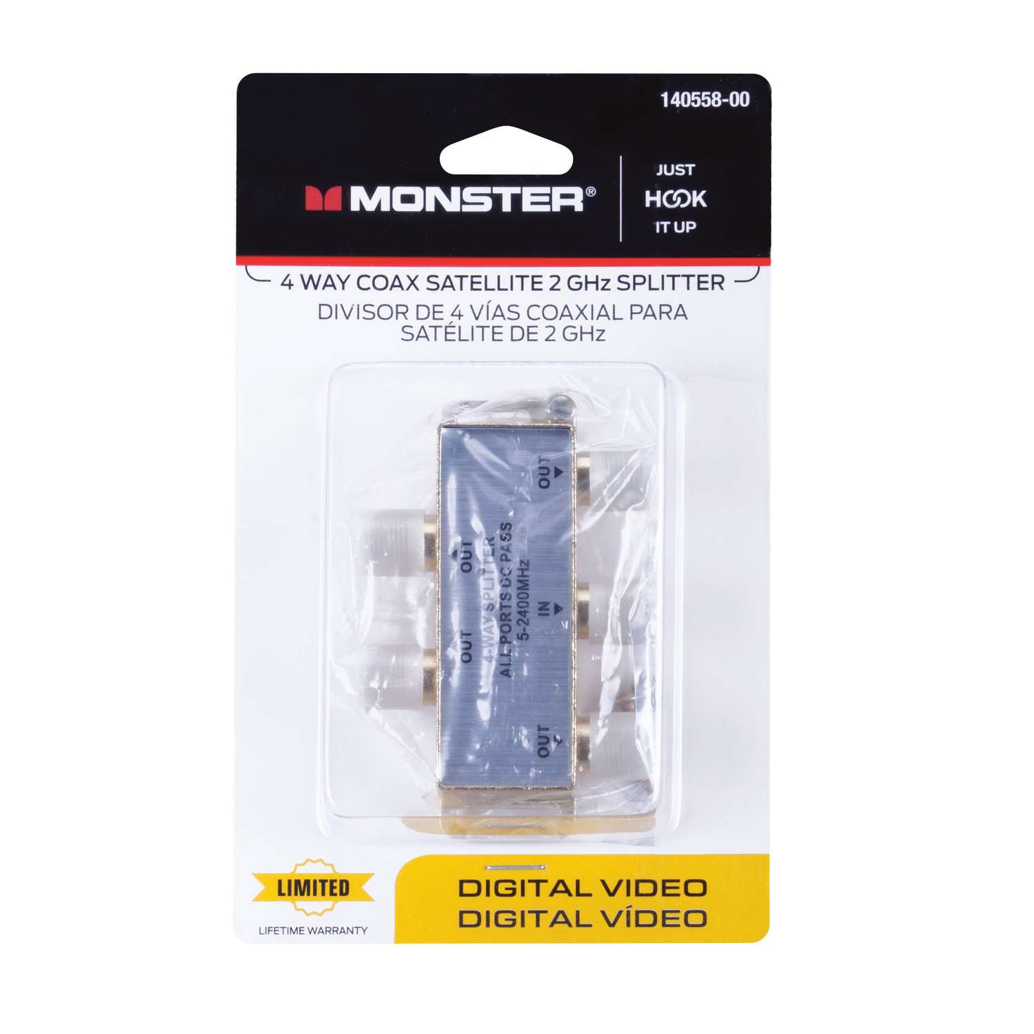 Monster Just Hook It Up 4 Way Coax Splitter 75 ohm 2150 MHz 1 pk - Ace ...