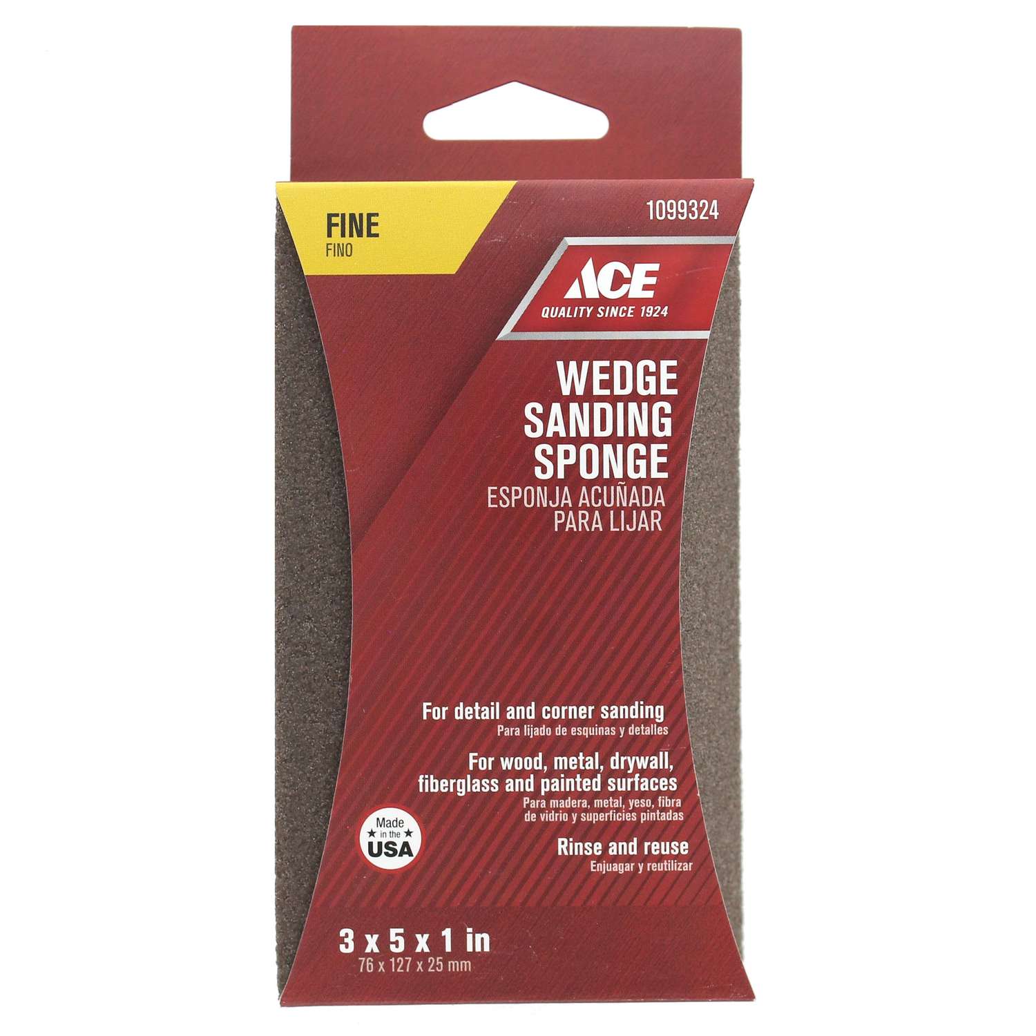 Ace 5 in. L X 3 in. W X 1 in. 120 Grit Fine Wedge Sanding Sponge - Ace ...