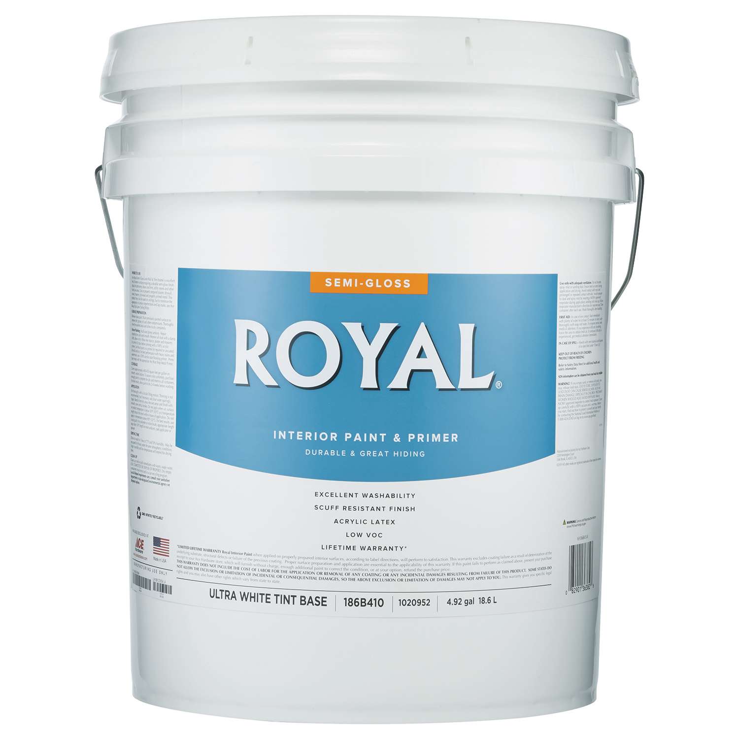 Royal Semi-Gloss Tint Base Ultra White Base Paint Interior 5 gal - Ace ...