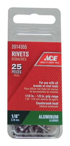 Ace 1/8 in. D X 1/8 in. Aluminum Rivets Silver 25 pk - Ace Hardware