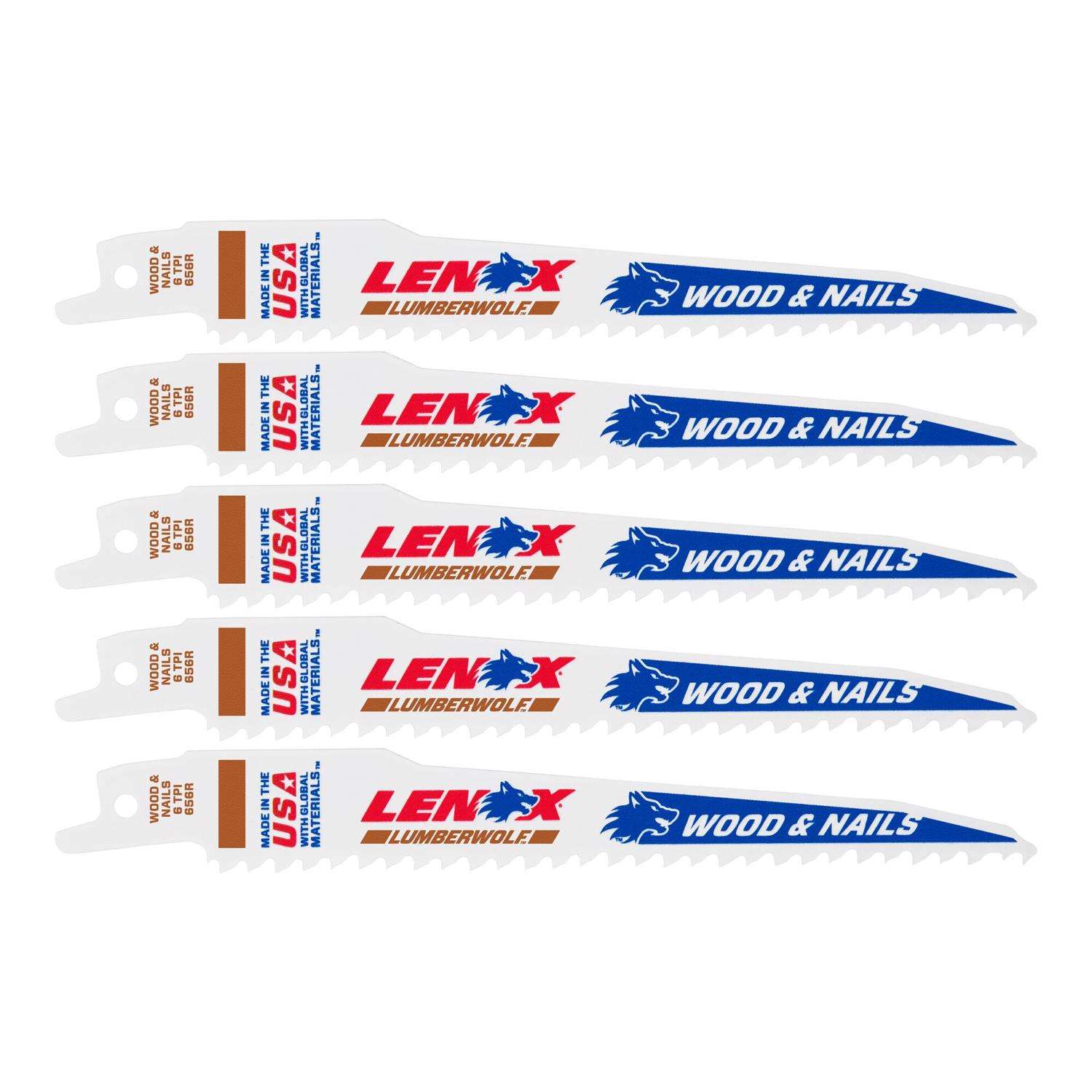LENOX LUMBERWOLF 6 in. Bi-Metal Reciprocating Saw Blade 6 TPI 5 pk ...