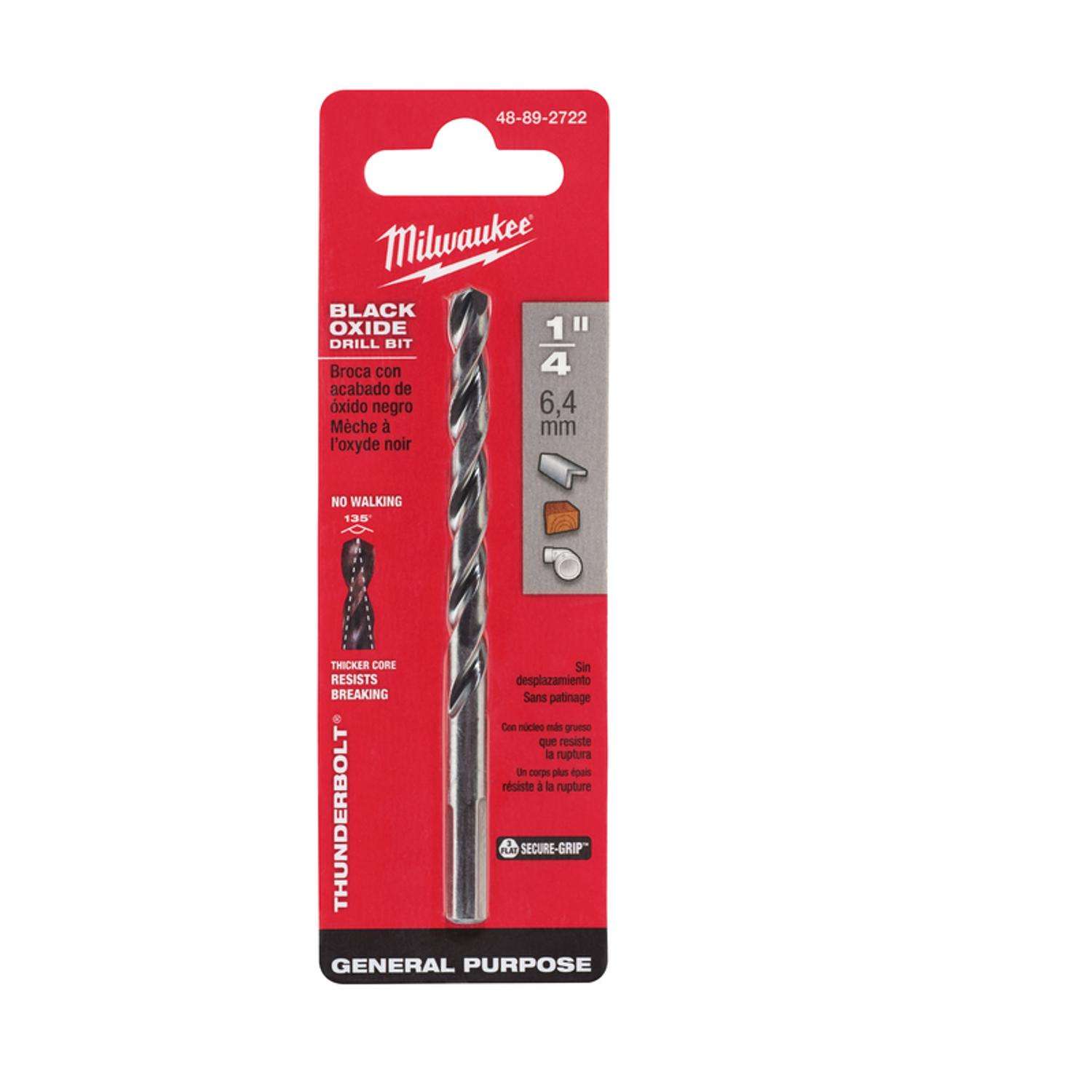 Milwaukee Thunderbolt 1/4 in. X 4 in. L Black Oxide Drill Bit 1 pc ...