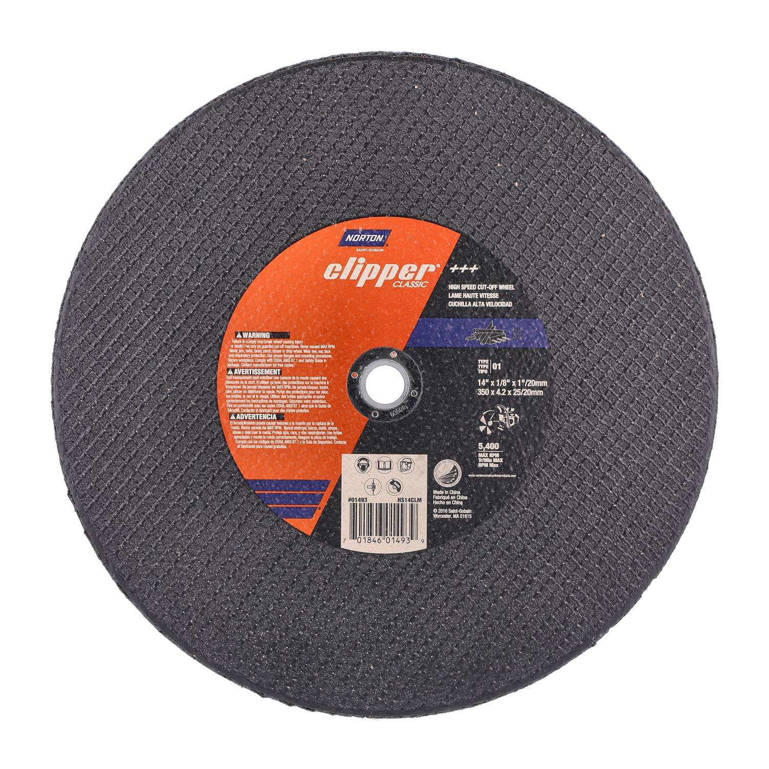 Norton Clipper 14 in. D X 1 in. Aluminum Oxide Classic Cut-Off Wheel 1 ...