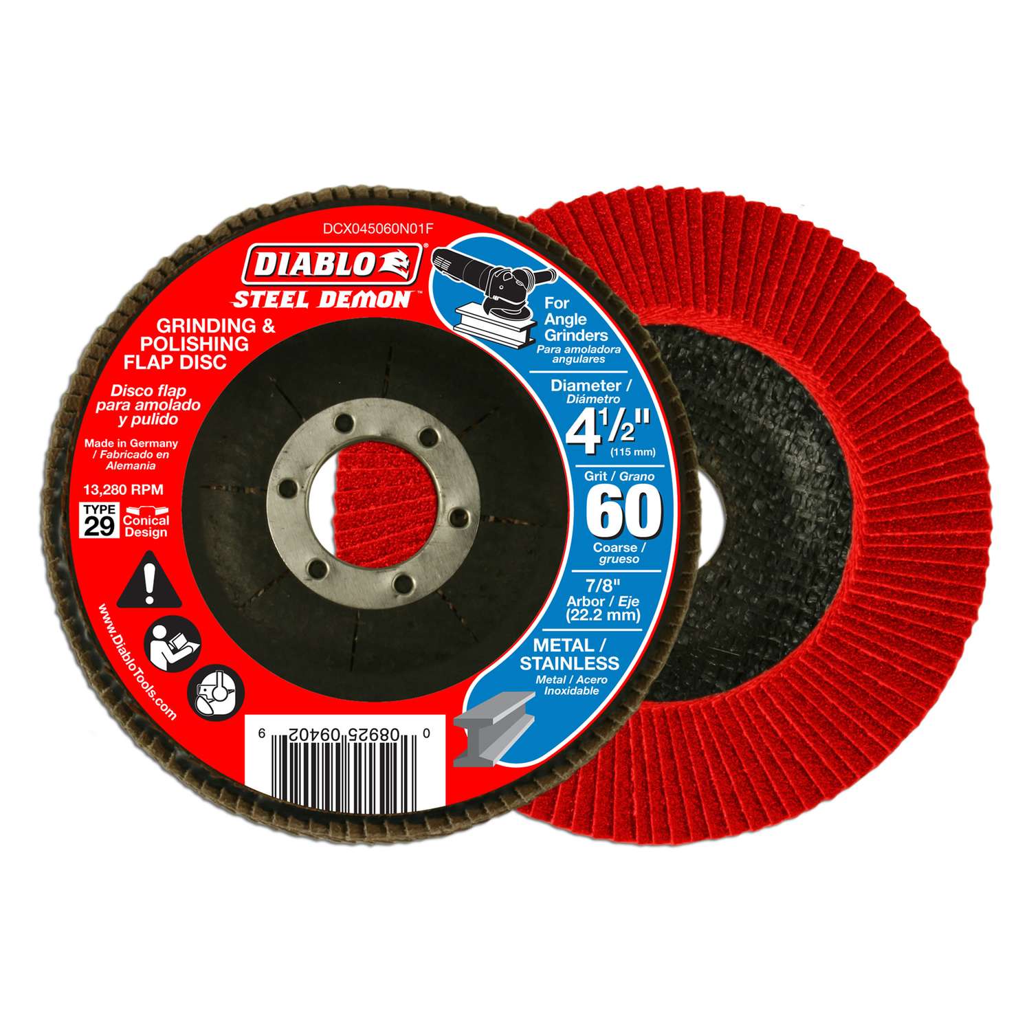 Diablo Steel Demon 4-1/2 in. D X 7/8 in. Zirconium Flap Disc 60 Grit 1 ...