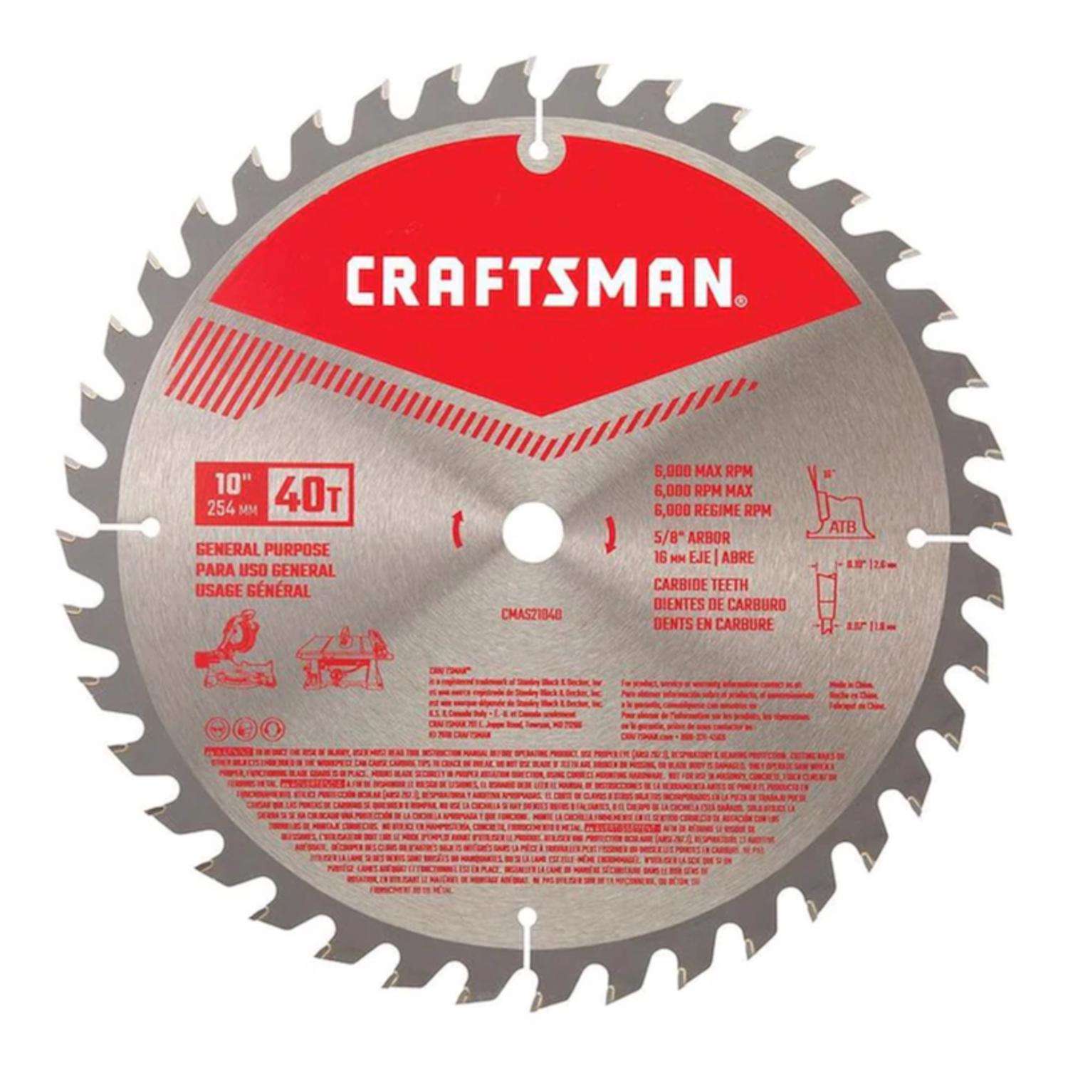 Craftsman 10 in. D X 5/8 in. Carbide Circular Saw Blade 40 teeth 1 pk ...