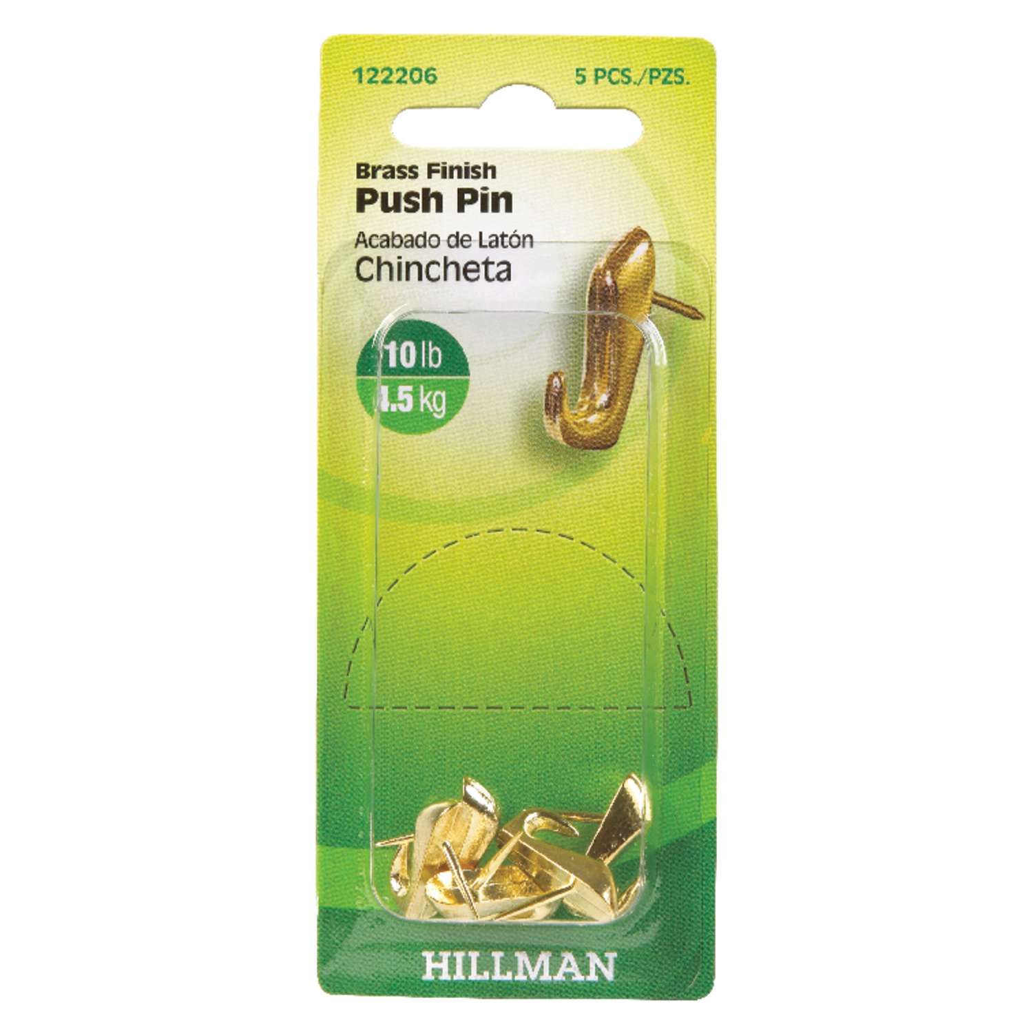 Hillman Anchorwire Brass Plated Gold Push Pin Picture Hook 10 Lb 5 Pk Ace Hardware