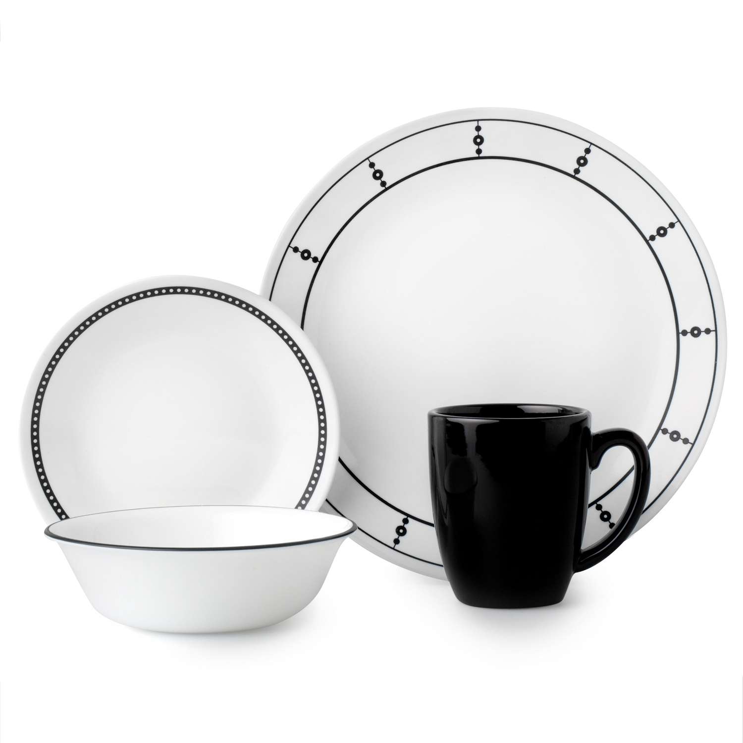 Corelle Classic Black/White Glass/Stoneware Classic Dinnerware Set 16 ...