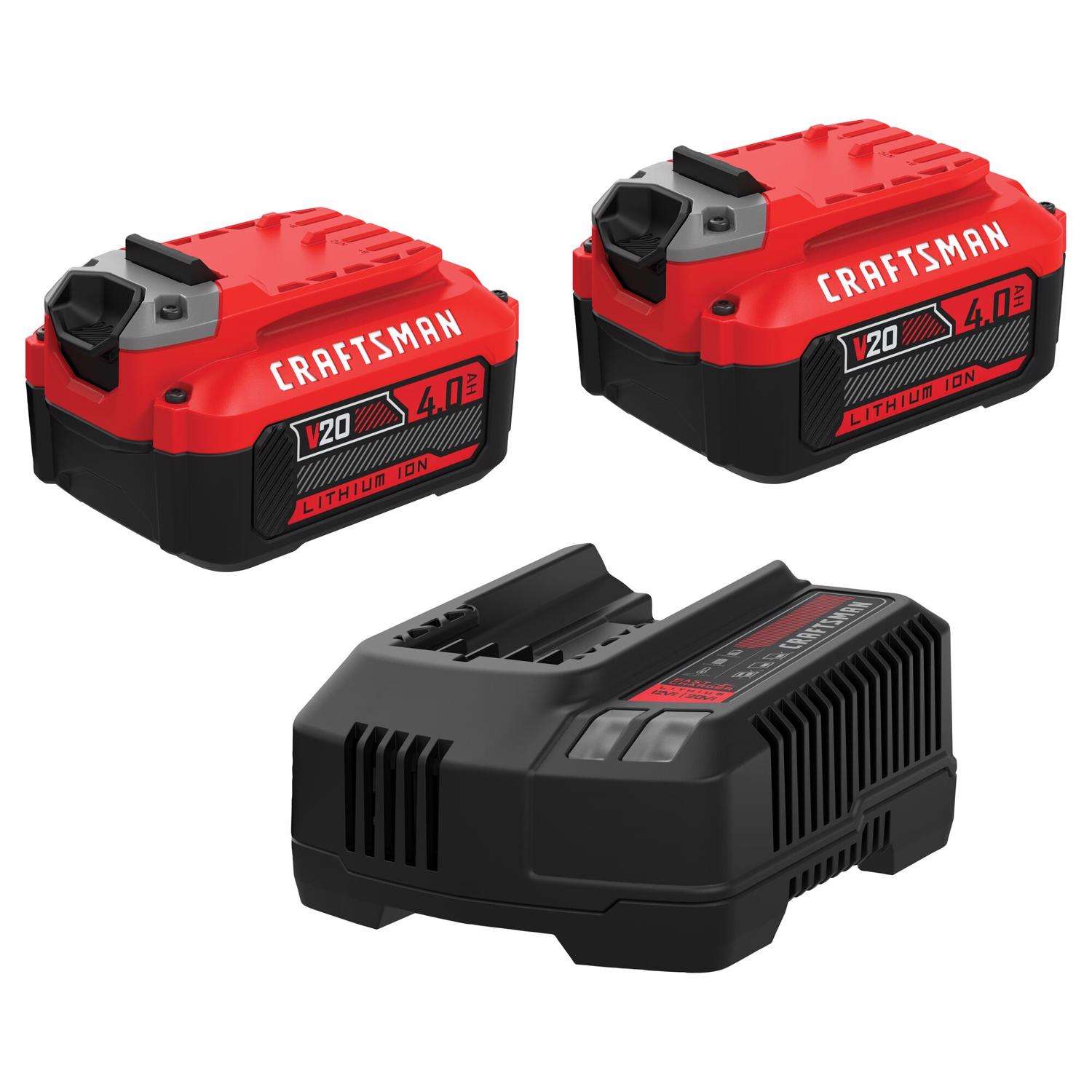 Craftsman V20 CMCB204-2CK 4 Ah Lithium-Ion Two Battery and Charger ...