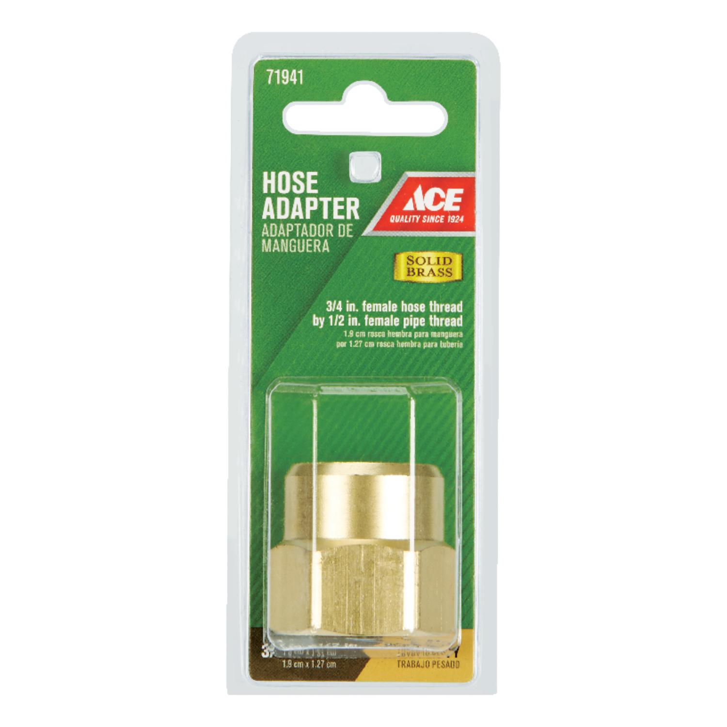 Ace 3/4 in. FHT x 1/2 in. FPT in. Brass Threaded Female Hose Adapter ...