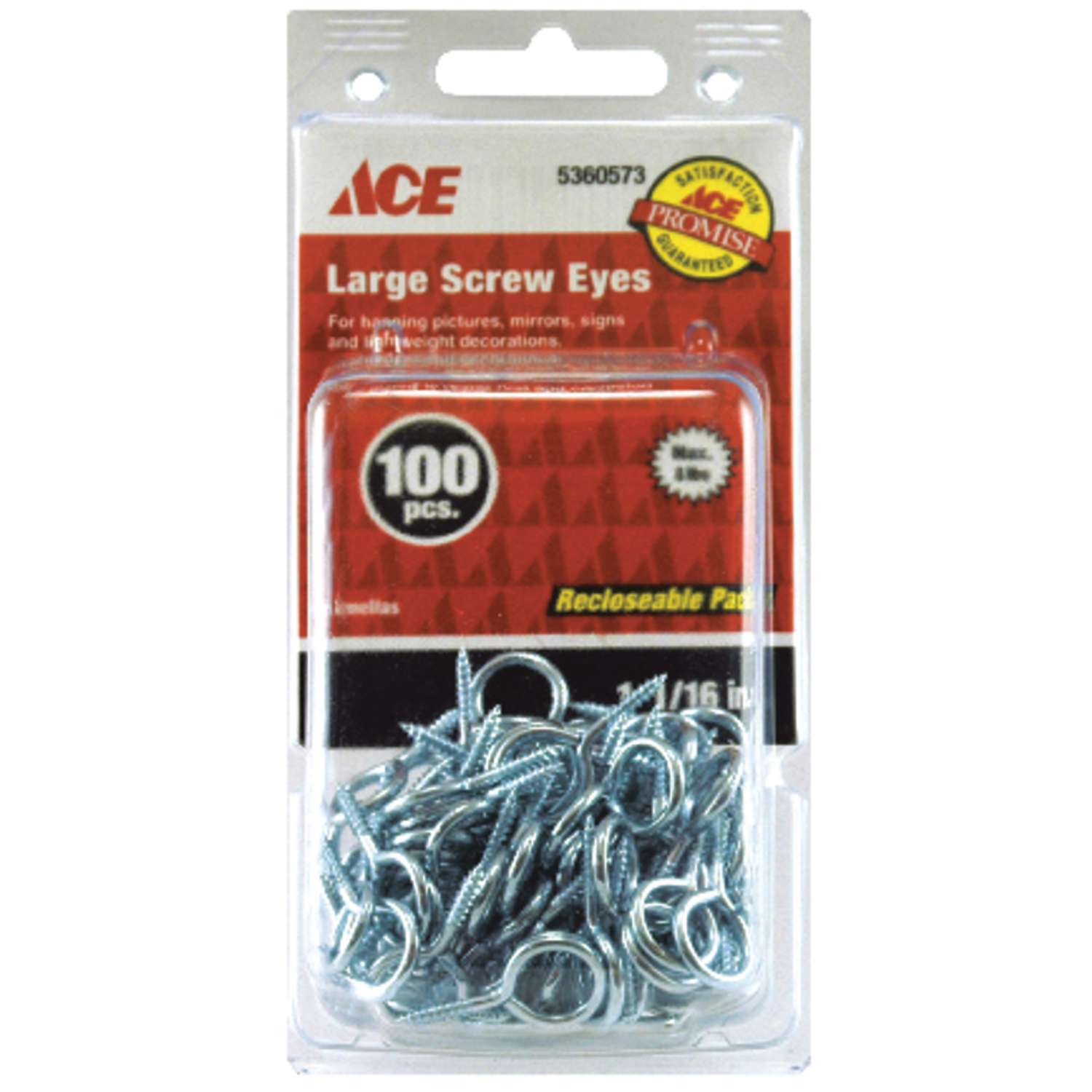 Ace 5/64 in. D X 1-1/16 in. L Zinc-Plated Steel Screw Eye 8 lb. cap ...