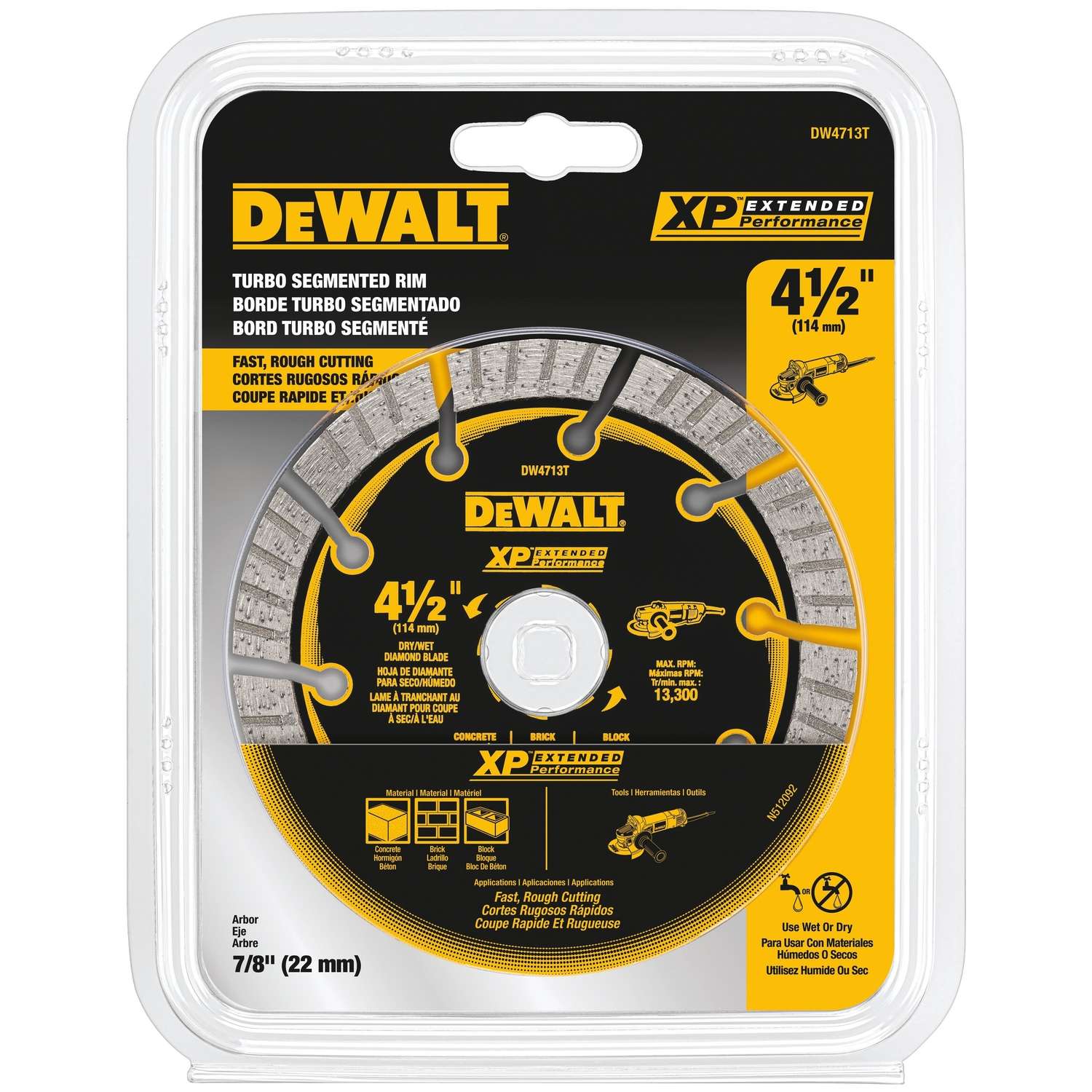 DeWalt XP 4-1/2 in. D X 5/8 in. S Diamond Turbo Segmented Cut-Off Blade ...