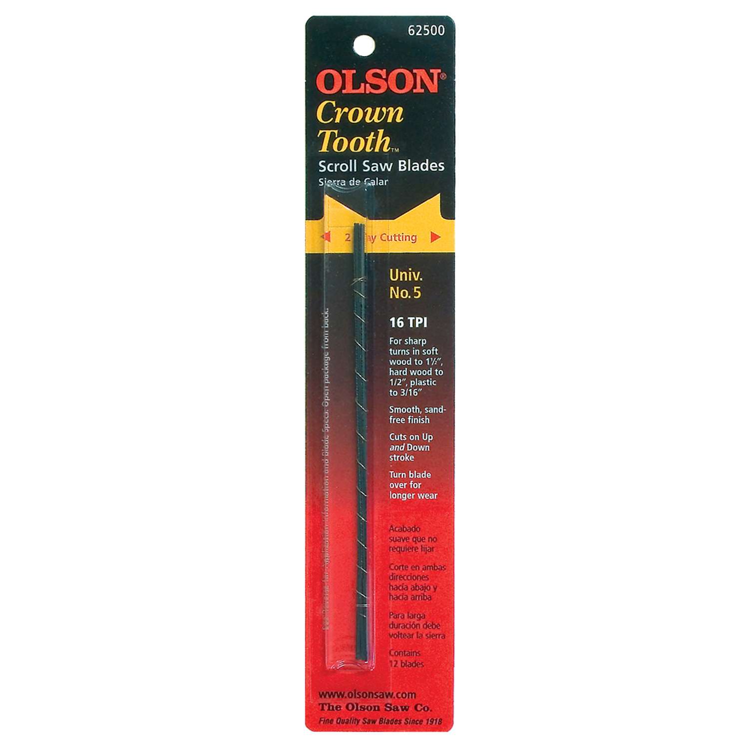 Olson 5 in. Carbon Steel Scroll Saw Blade 16 TPI 12 pk Mfr# CT62500 ...