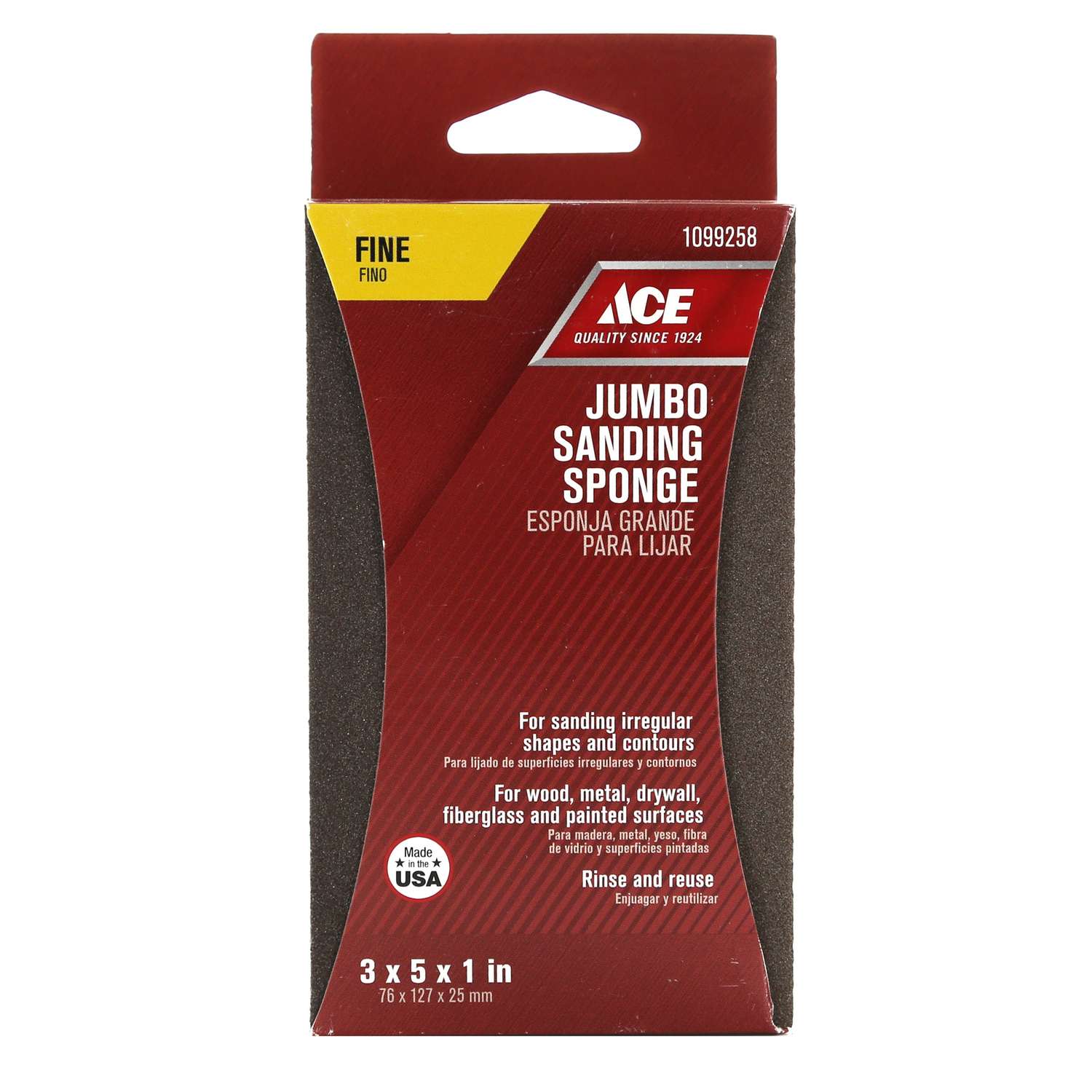 Ace 5 in. L x 3 in. W x 1 in. 120 Grit Fine Extra Large Sanding Sponge ...