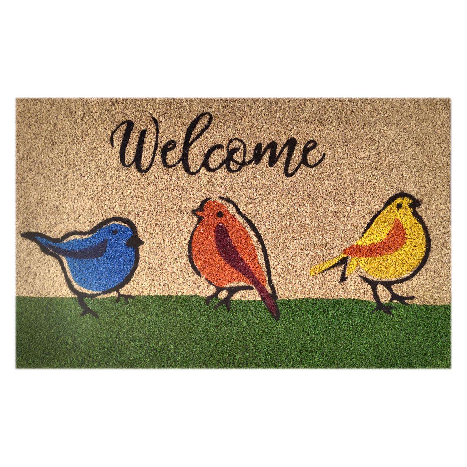First Concept 30 in. L X 18 in. W Multicolored Welcome Birds Coir Door ...
