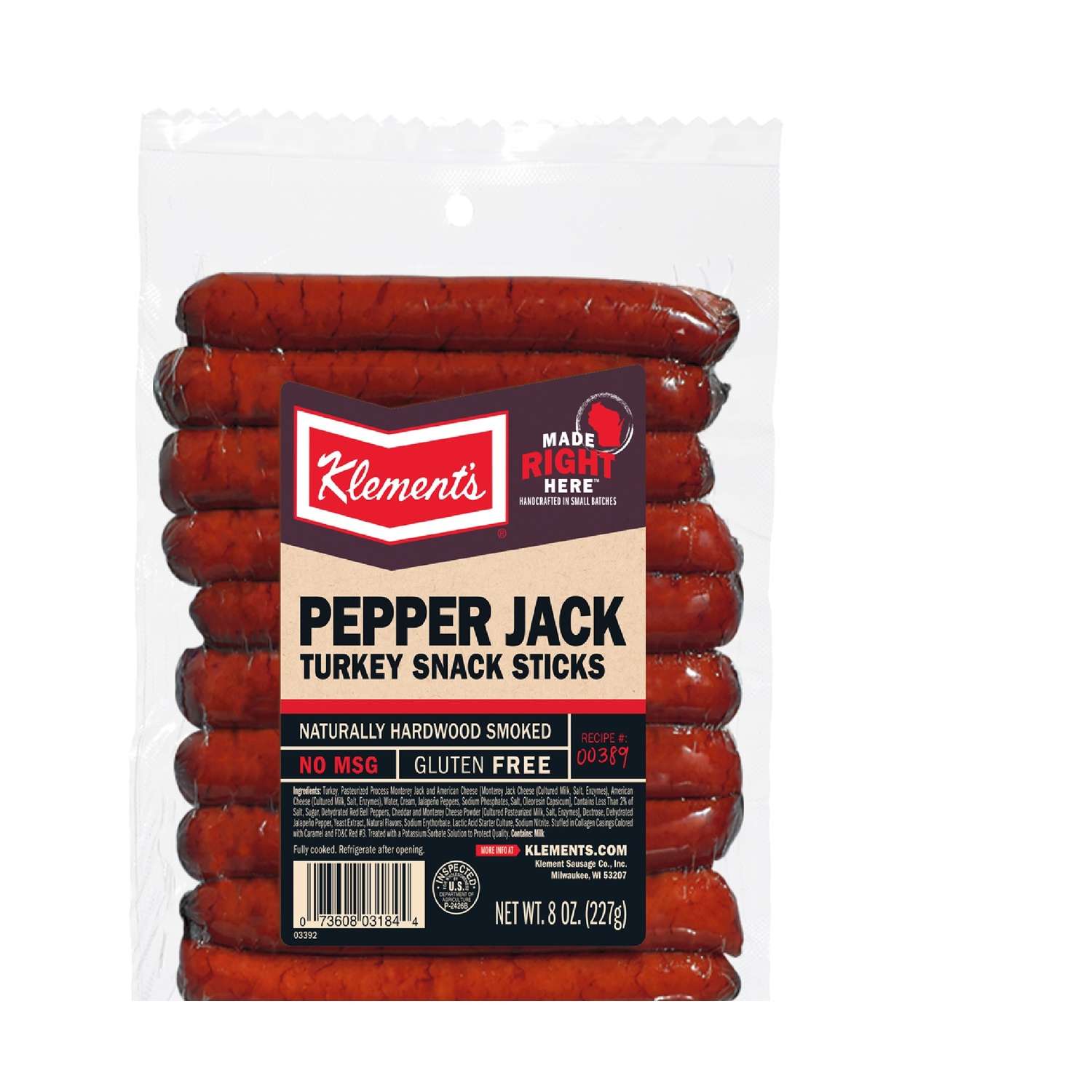 Klement's Pepper Jack Turkey Snack Stick 8 oz Bagged Mfr# 3392 - Ace ...