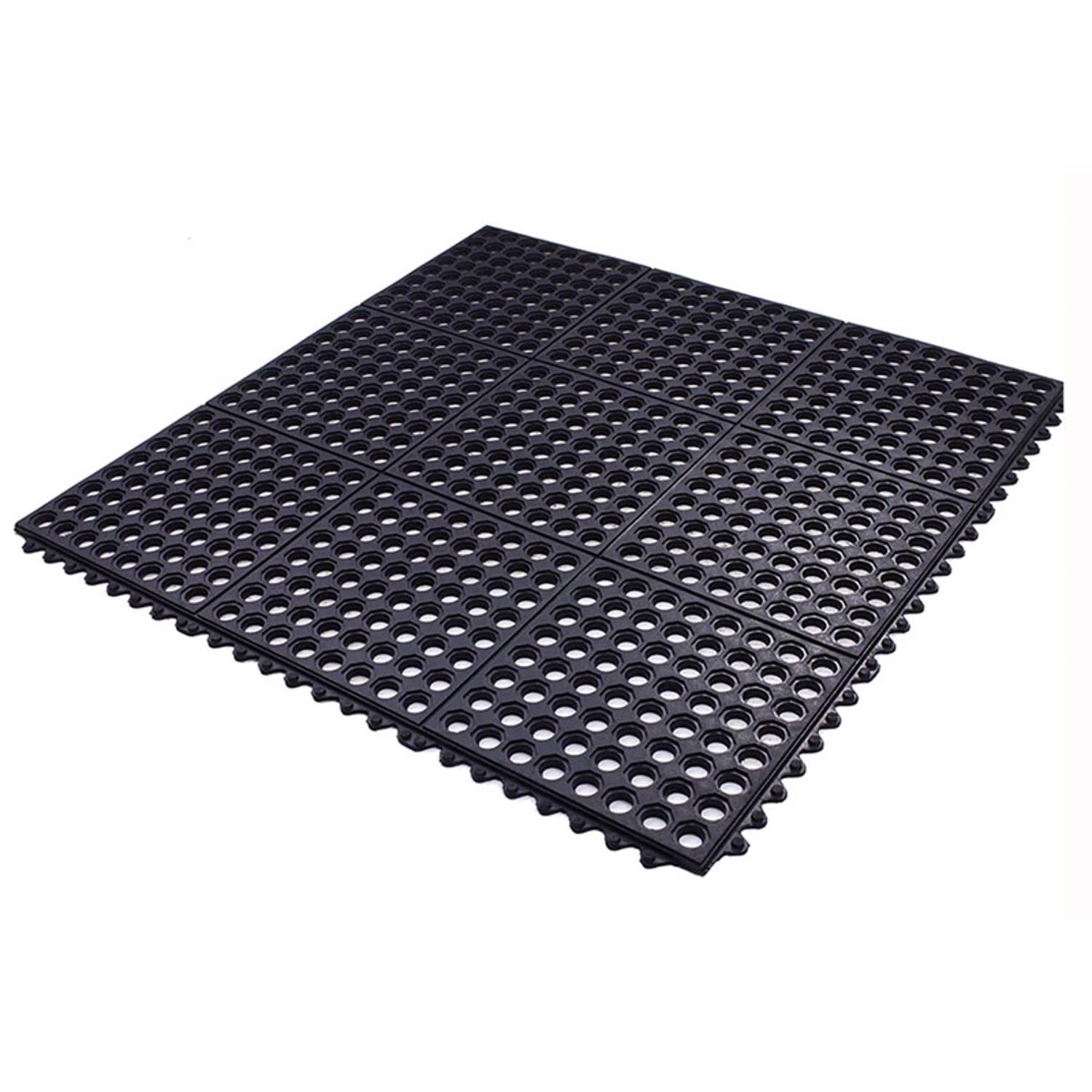 Flexgard 36 in. W X 36 in. L Black Interlocking Ring Mat Rubber Anti ...