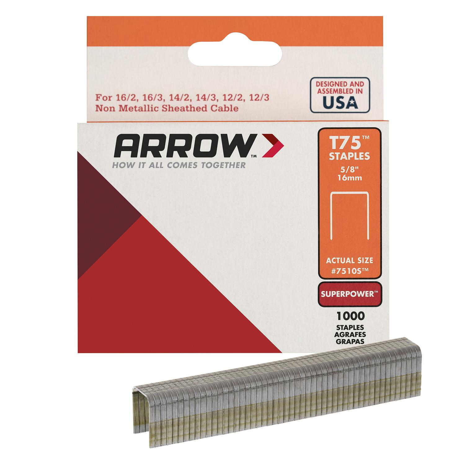 Arrow T75 9/16 in. W X 5/8 in. L 15 Ga. Wide Crown Cable Staples 1000 ...