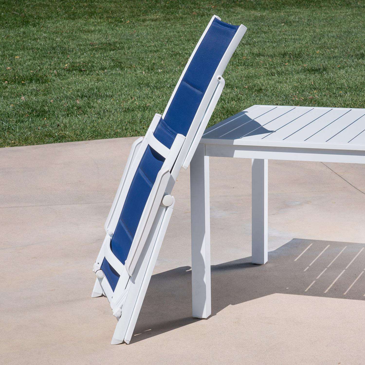 Hanover Regis White Aluminum Frame Modern Chaise Lounge Mfr REGCHS W NVY Ace Hardware