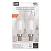 Feit White Filament BA10 E12 (Candelabra) Filament LED Bulb Soft White 60 Watt Equivalence 2 pk ...