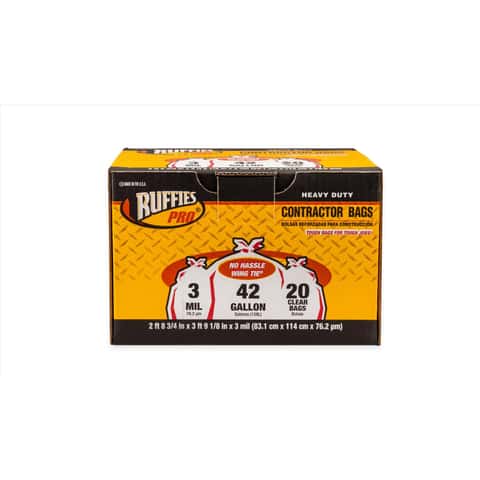 Ruffies Pro 42 gal Contractor Bags Wing Ties 20 pk 3 mil Mfr# 1124919 ...