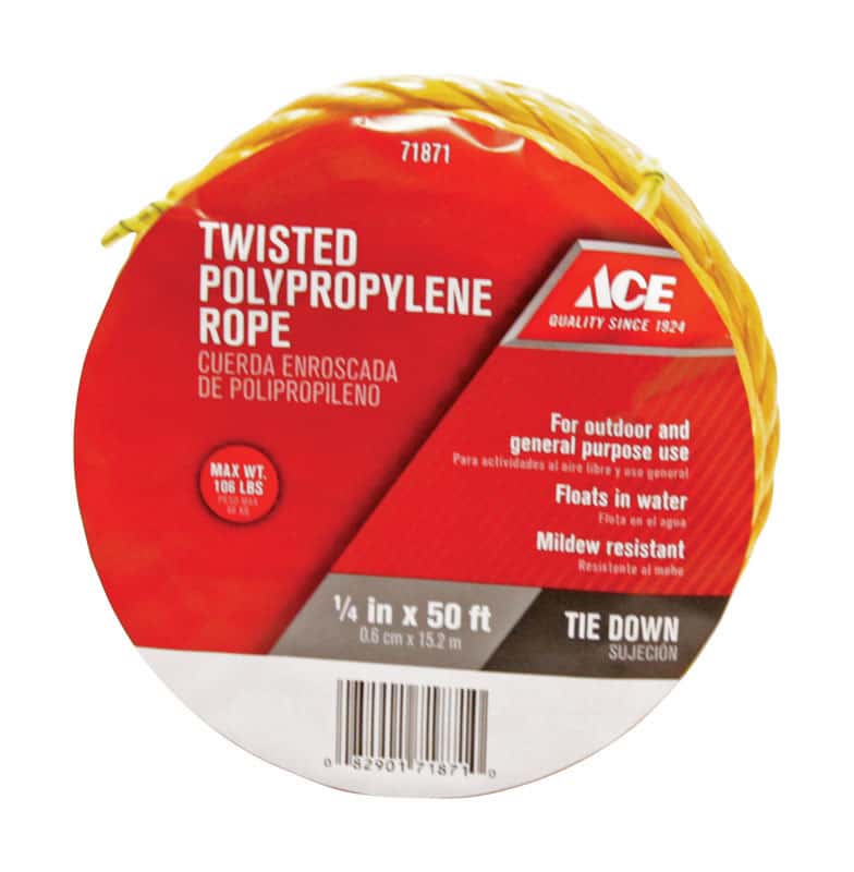 Ace 1/4 in. D X 50 ft. L Yellow Twisted Poly Rope - Ace Hardware