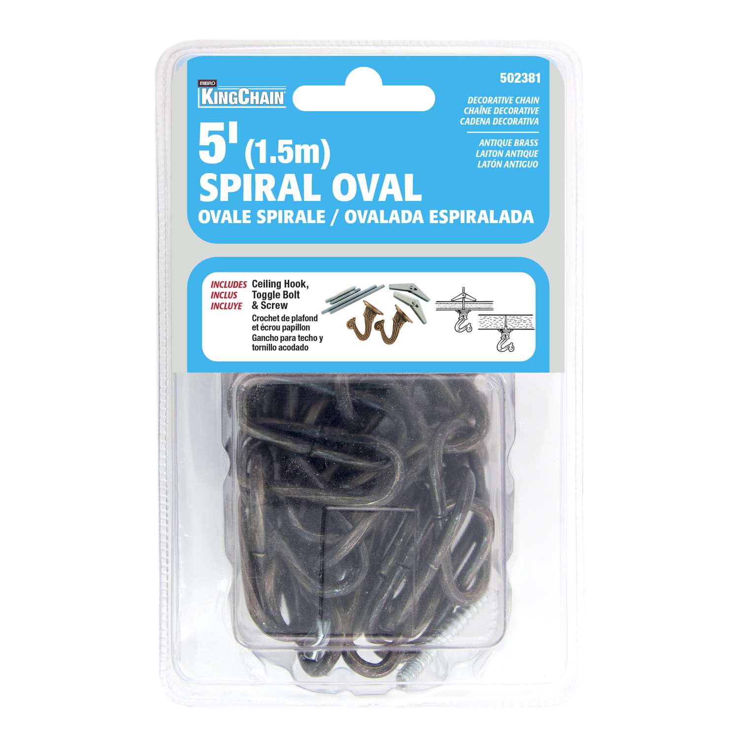 KingChain Mibro 2.7 mm Antique Brass Black Steel Decorative Chain .1 in ...