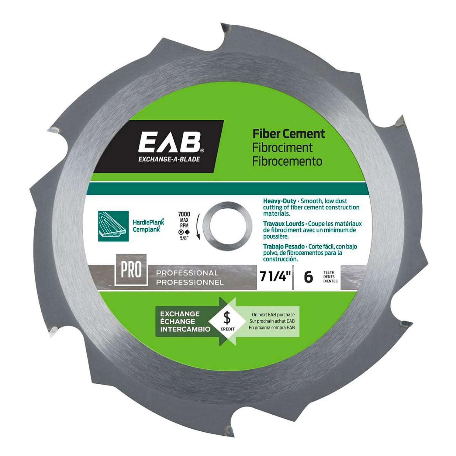 Exchange-A-Blade 7-1/4 in. D X 5/8 in. Carbide Fiber Cement Blade 6 ...