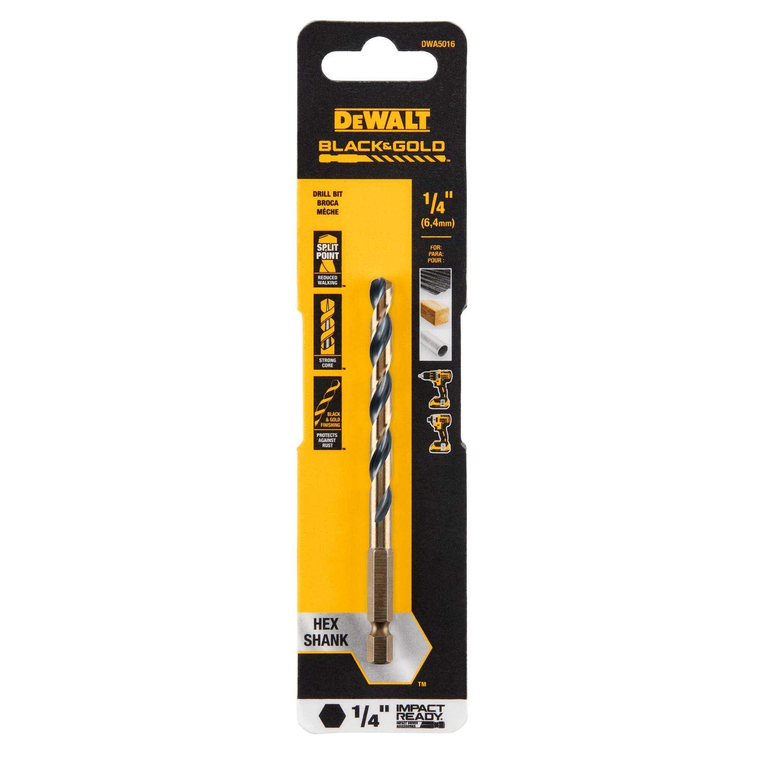 DeWalt Black & Gold 1/4 in. High Speed Steel Impact Ready Drill Bit Hex Shank 1 pk - Ace Hardware