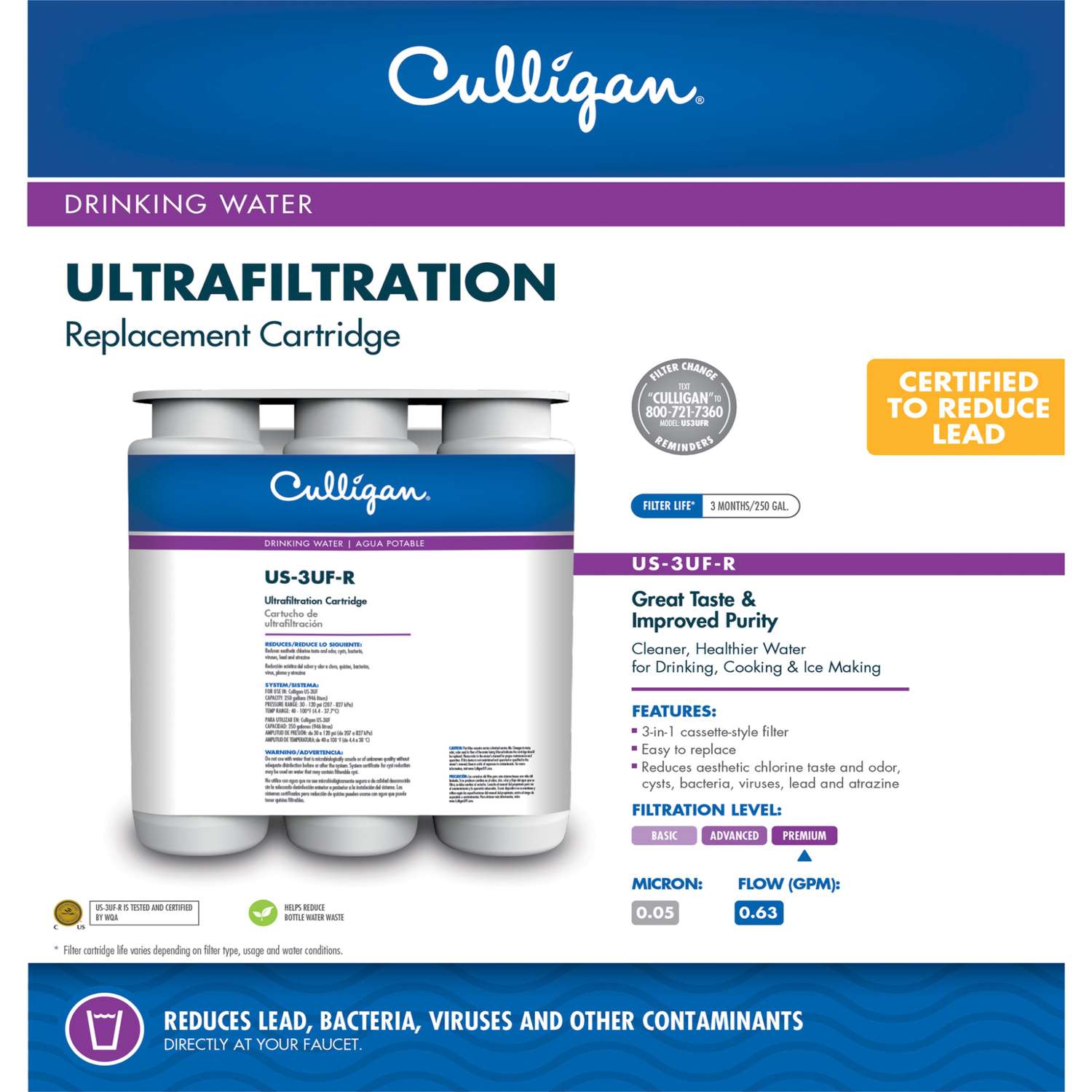 Culligan 3-in-1 Filter Under Sink Water Filtration System For Culligan ...